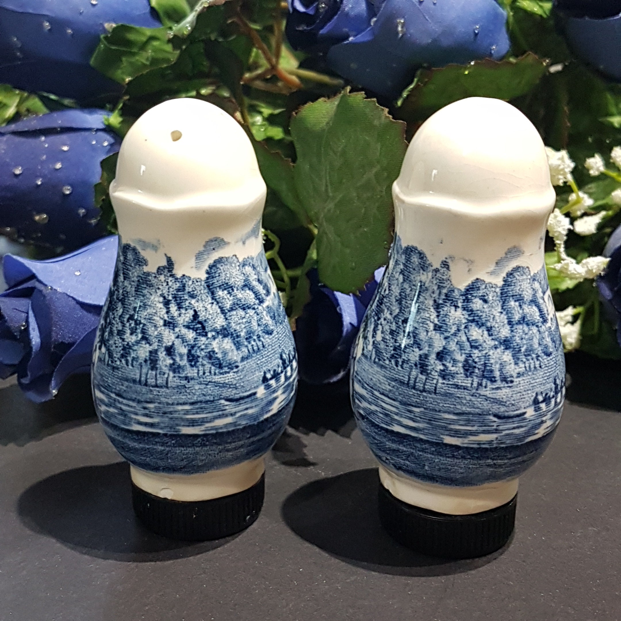 Palissy England Blue Transferware AVON SCENES Salt & Pepper Shaker Set ...