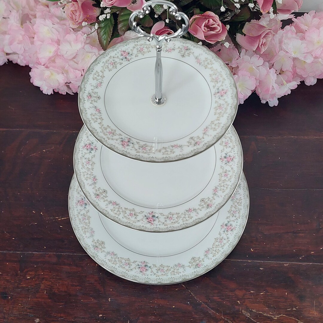 Elegant Noritake Edgewood 3 Tier Cake Stand, Porcelain Tiered Plates ...