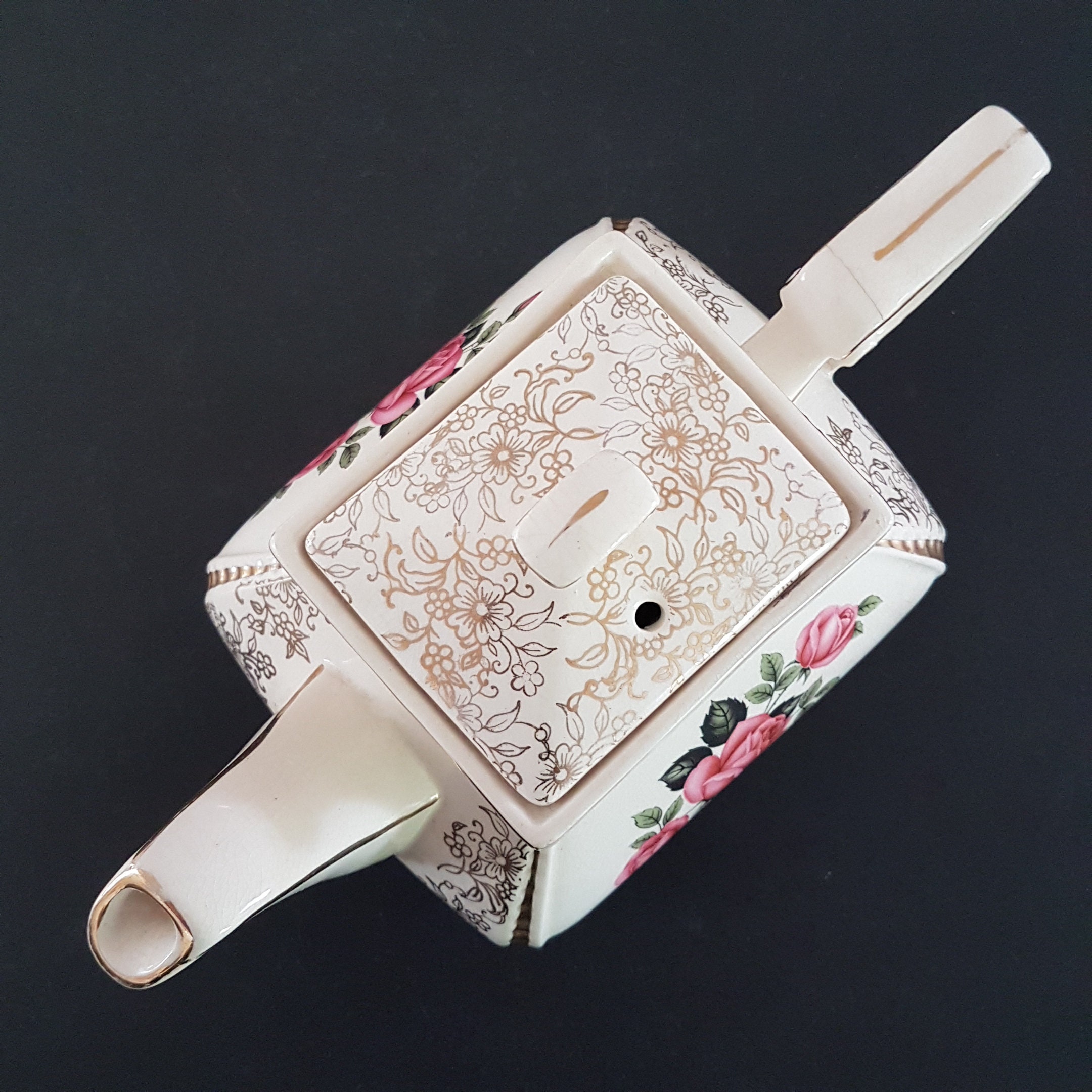 5 cup Ellegreave Heatmaster Teapot, Pink Rose, Gold Chintz, Gold Trim ...