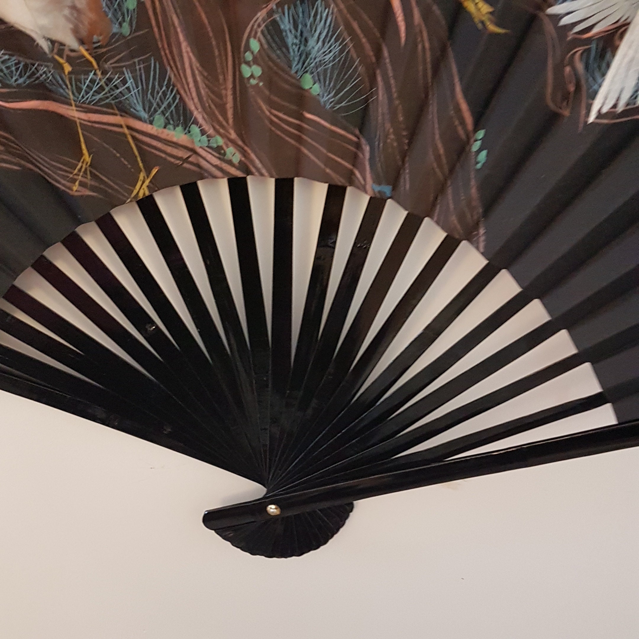 Vintage Large Japanese Decorative Wall Fan, 70 inch, Hand Painted White ...