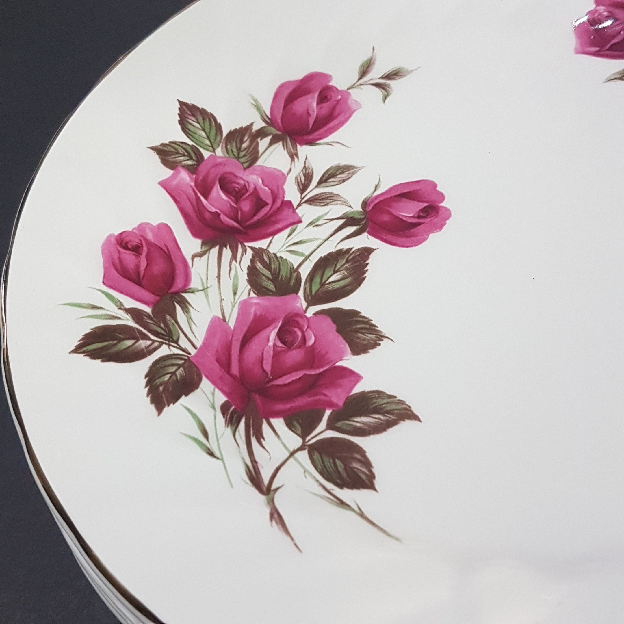 Set of 6 Vintage Wood & Sons Red ROSE ROYALE Ironstone 7 Dessert Side ...