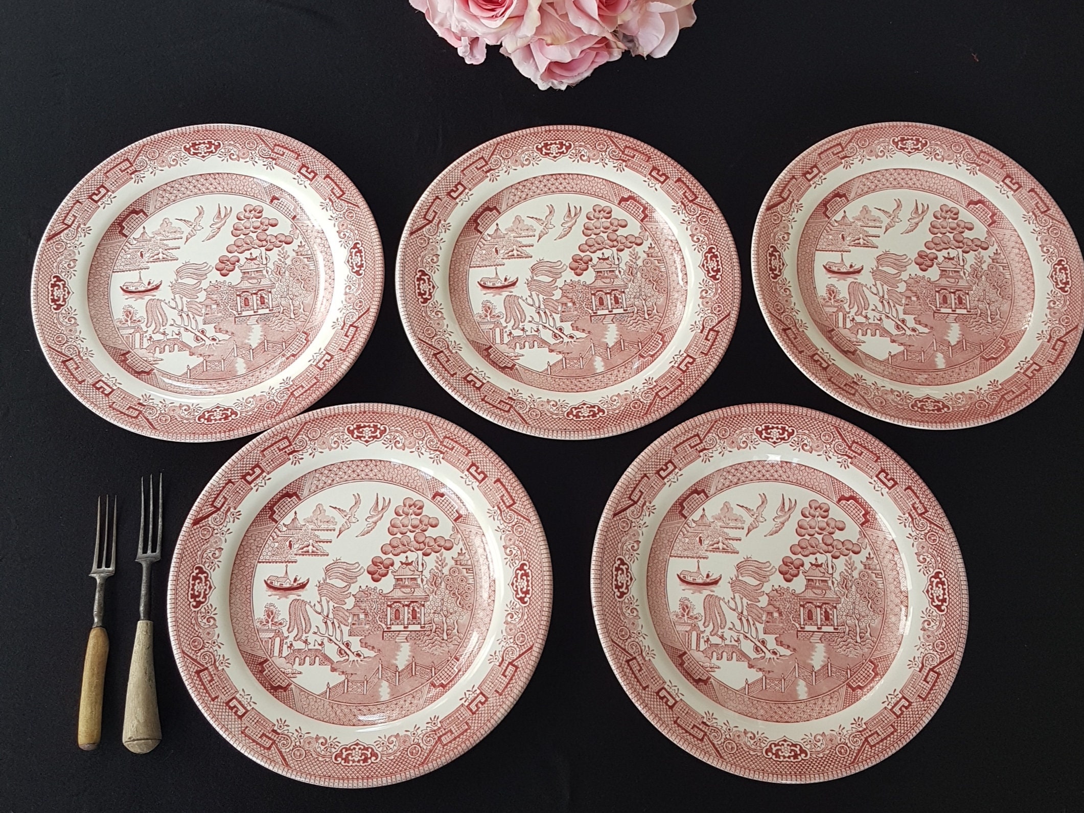 Dinner Plates, Willow Rosa Pink, Churchill China, 10 Inch Plates, Set ...