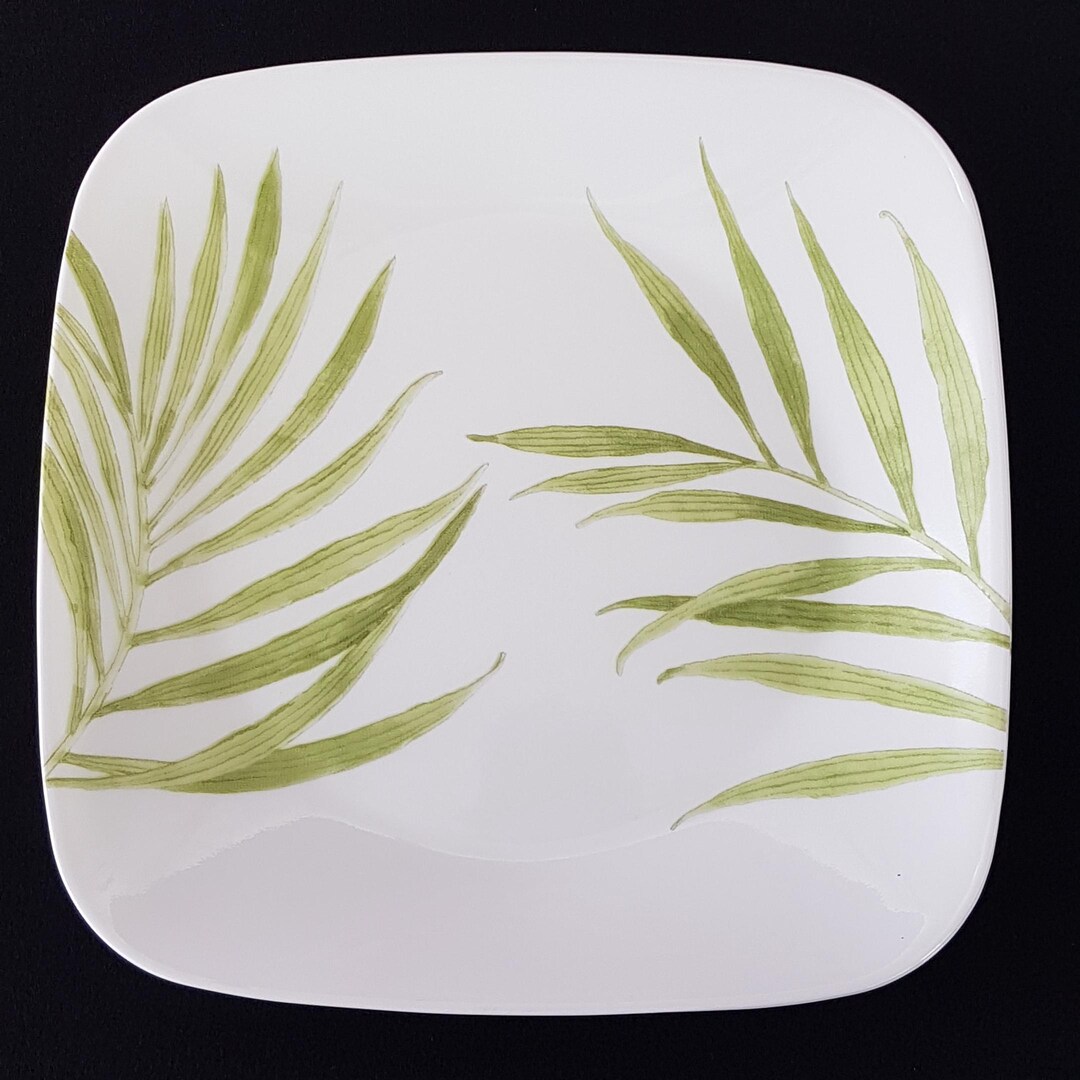 4pc Corelle Vitrelle Bamboo Leaf Square Dinner Plate Set, Made in USA ...