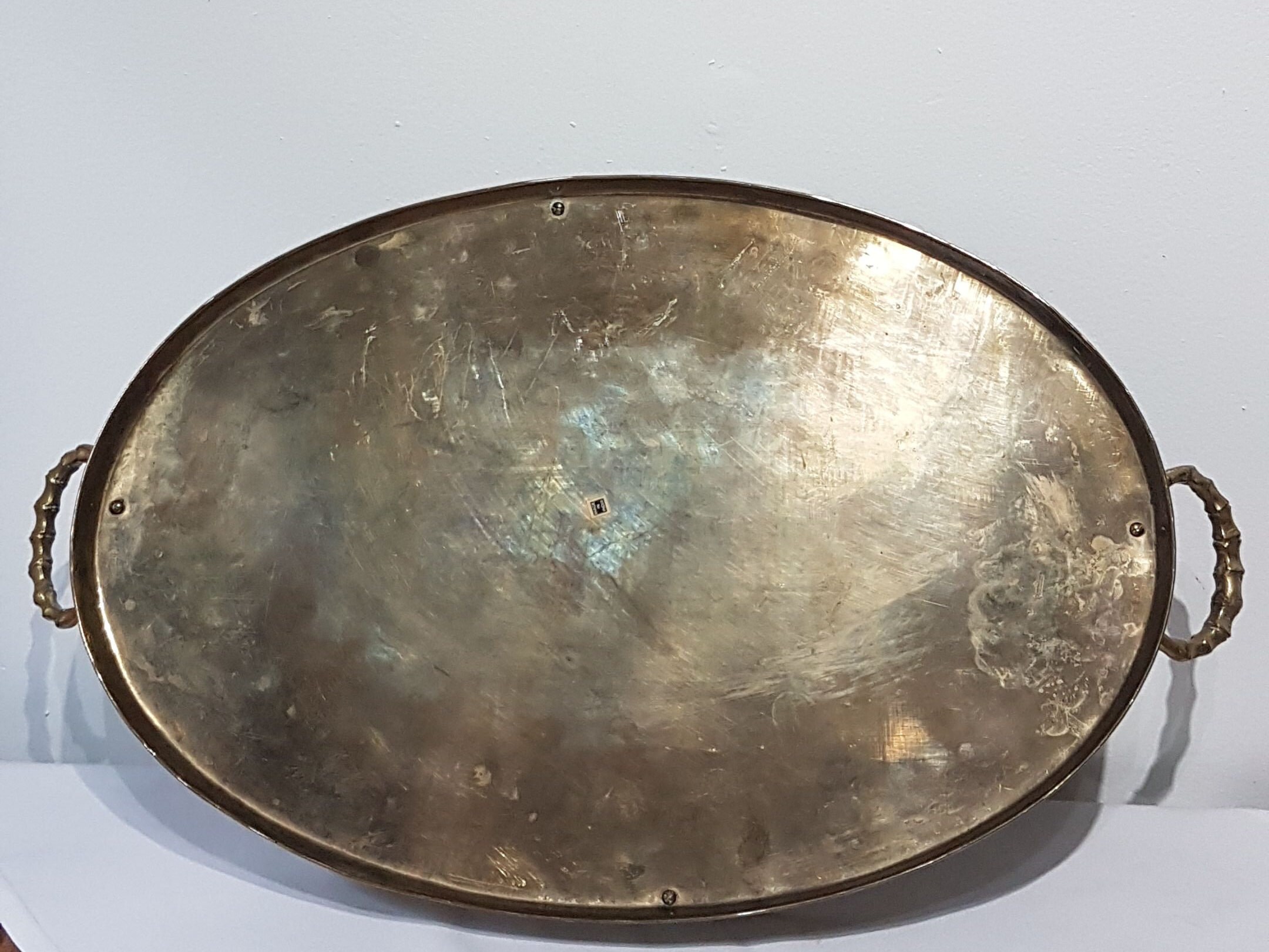 Vintage Brass Oval Rimmed Serving Tray w/Handles