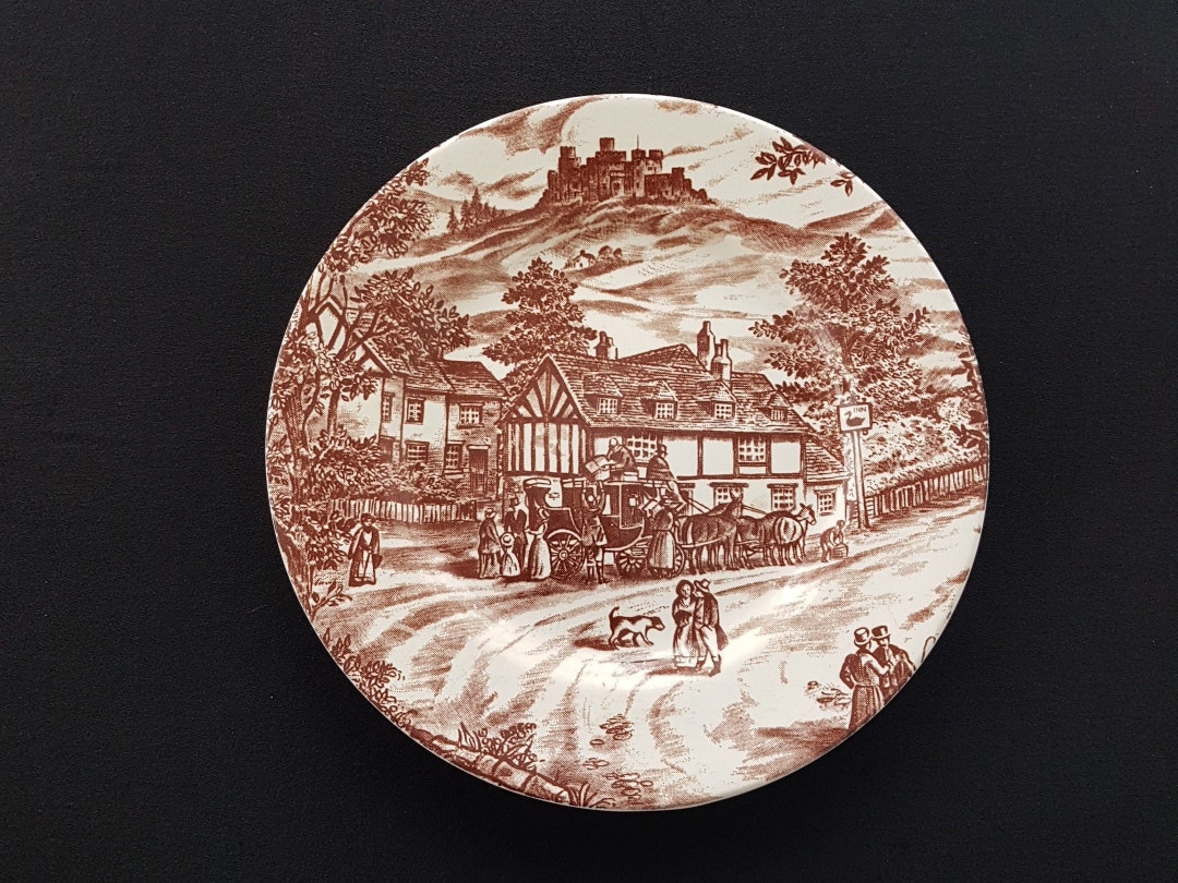 Broadhurst SWAN INN, Set of 5 Side Plates, Brown Transferware of ...