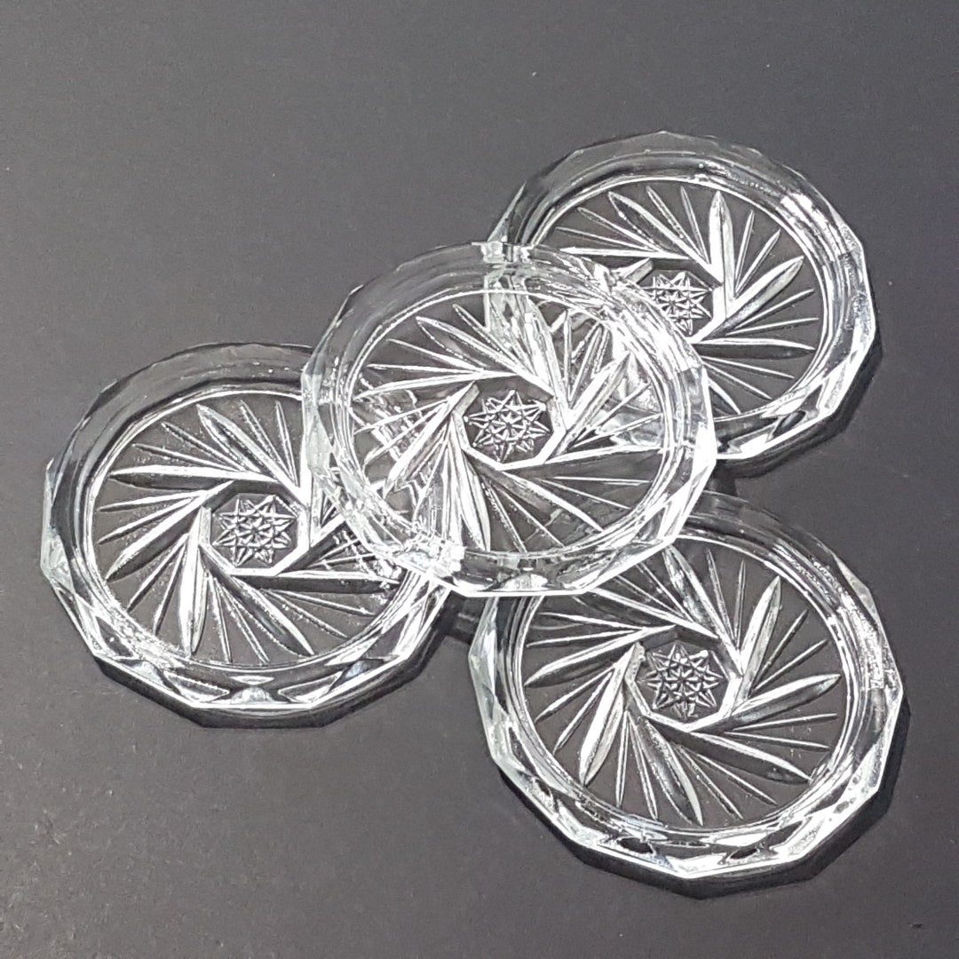 Pinwheel Crystal Coasters, Vintage Clear Pressed Glass, Drink Coaster ...