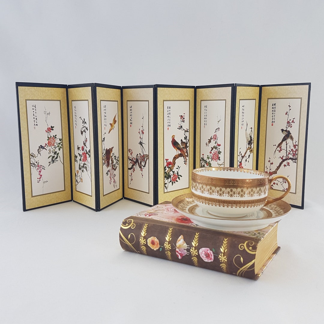 Vintage Chinese Table Screen, Pheasant Birds on Tree Branch Folding ...