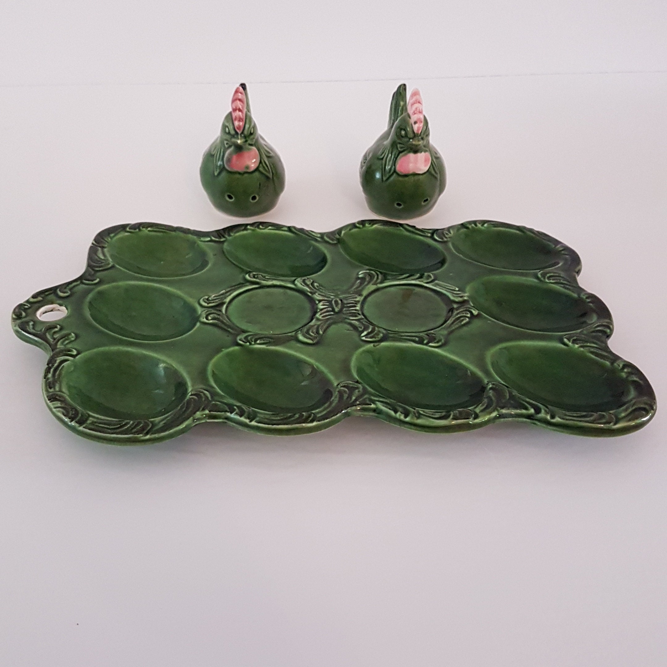 Vintage Ceramic Deviled Egg Tray with Chicken Salt Pepper Set Japan ...