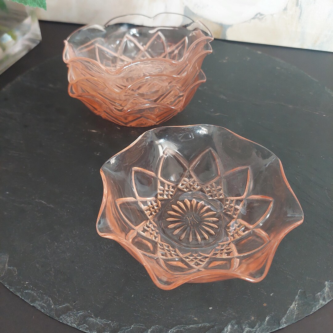 Hazel Atlas Diamond Arches Berry Bowls – Set of 4 Pink Depression Glass ...