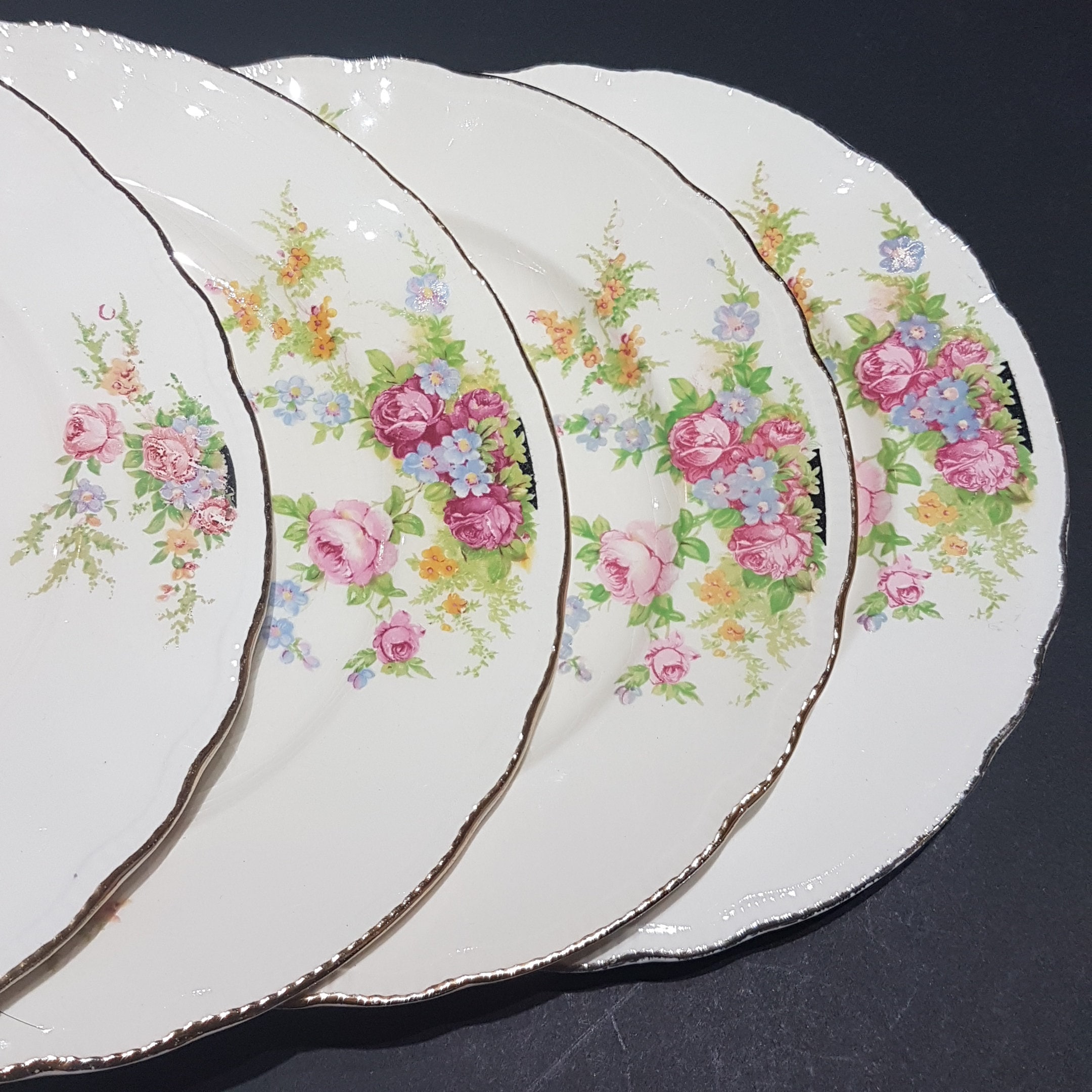 PICARDY ROSE Sovereign Potters Earthenware 8 Plates, Set of 4, Floral ...