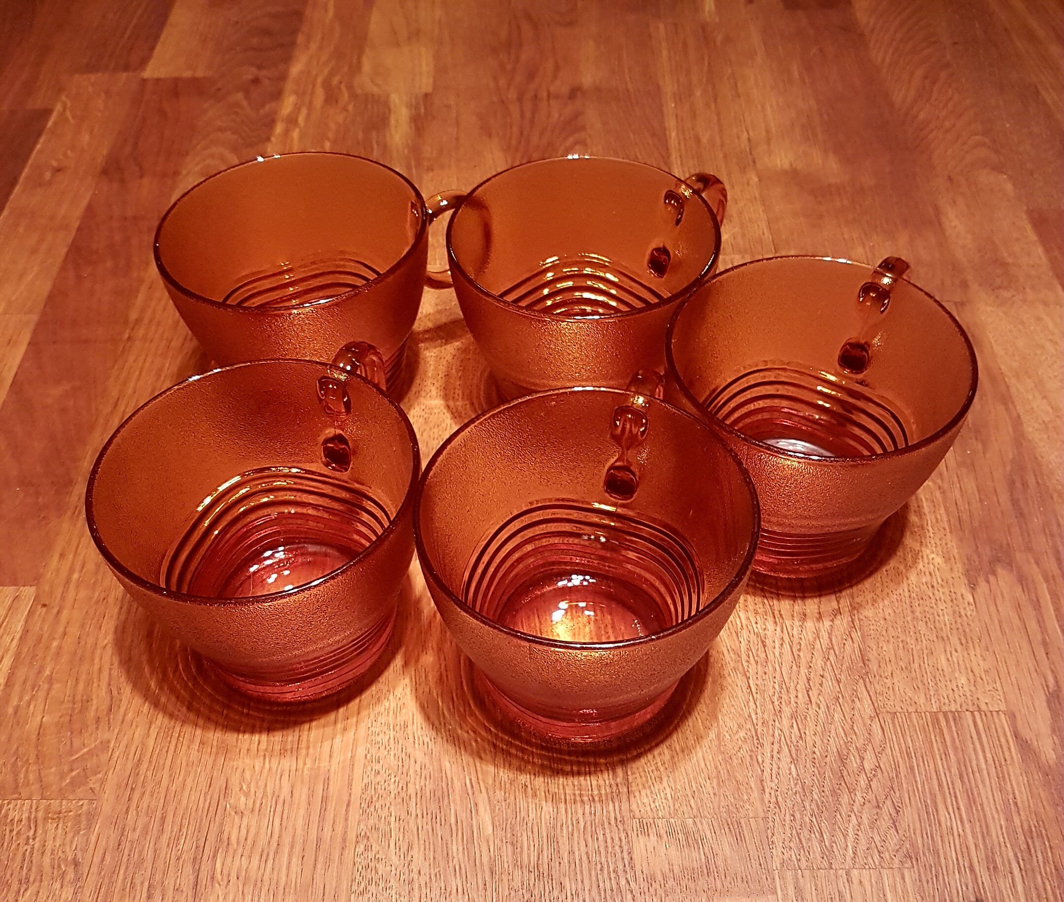 Set of 5 Retro Duralex Amber Glass Coffee Cups, Textured Glass with ...