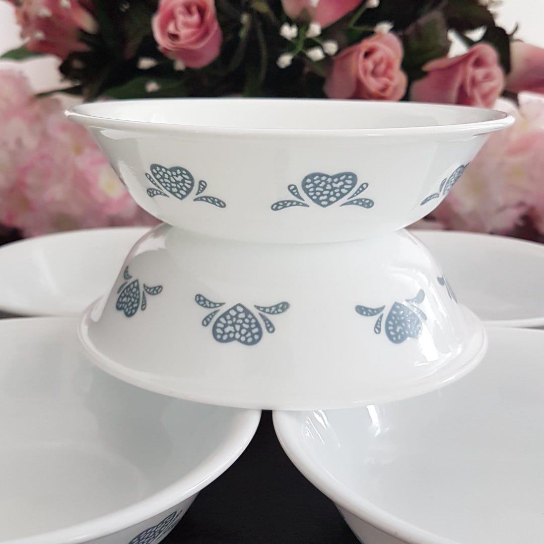 6pc Corelle Blue Hearts Nappy Bowl Set With Blue Sponged Heart - Etsy