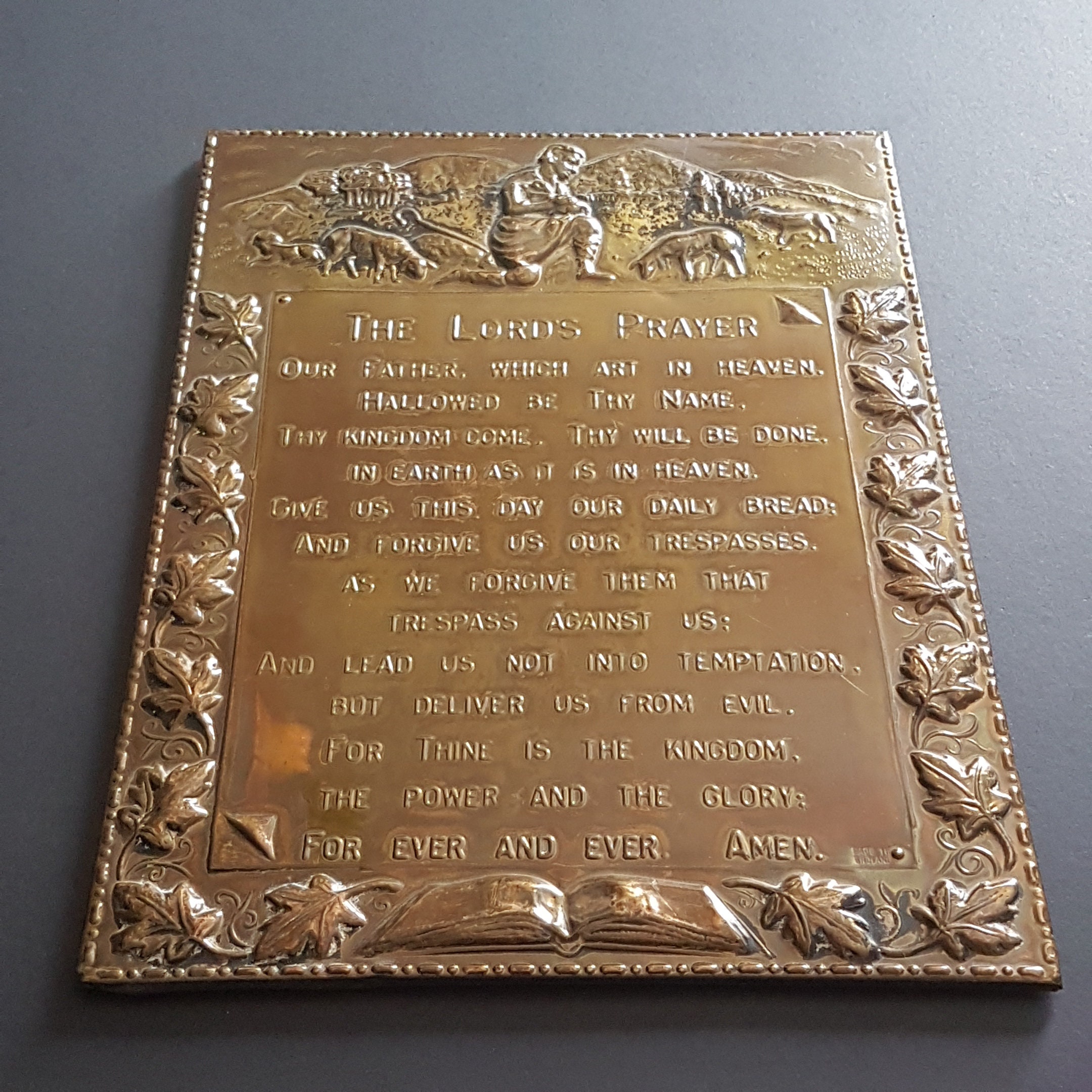 RESERVED Vintage Brass Metal The Lord's Prayer Wall Plaque, Religious ...