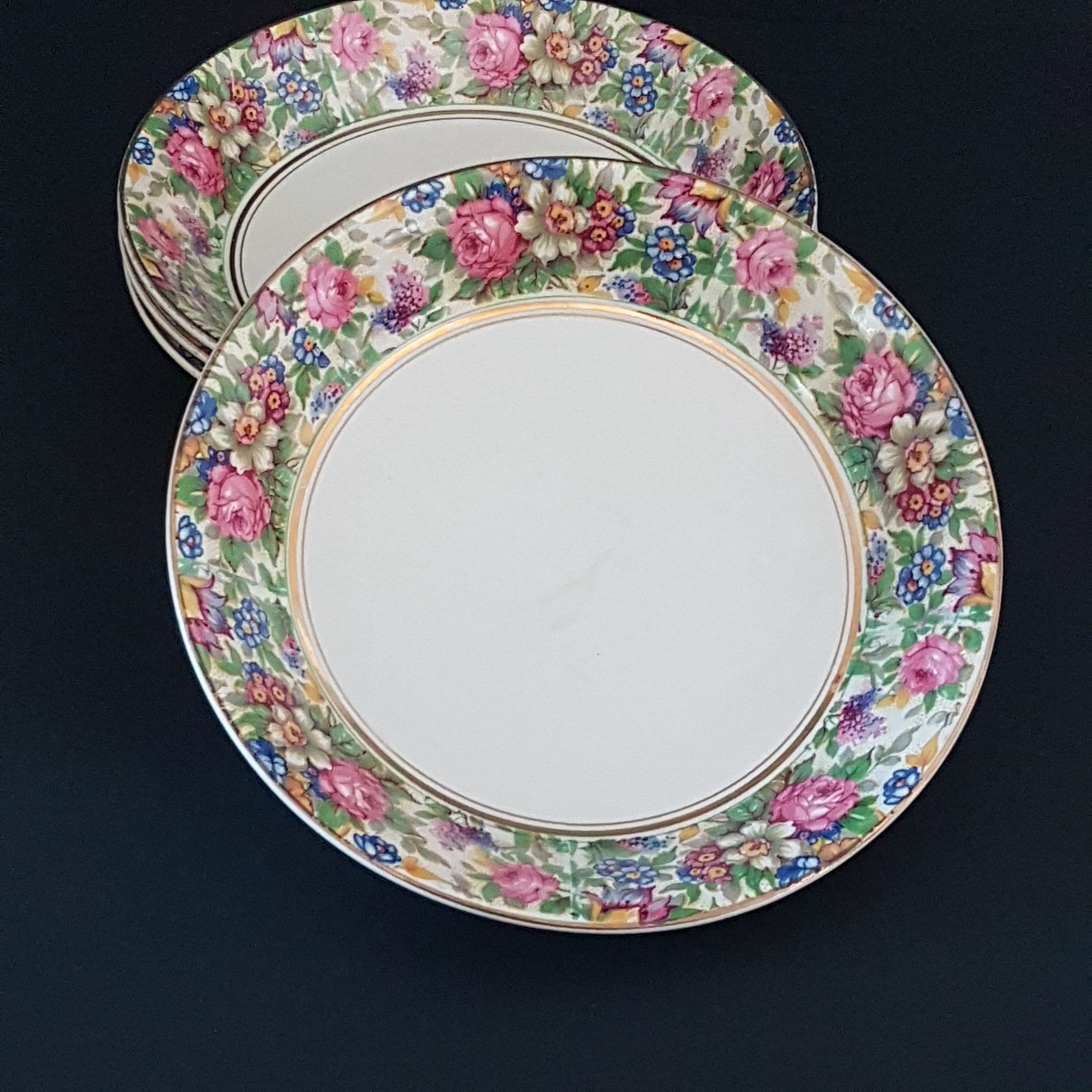 Vintage Palissy Pottery Chintz Shallow Pasta Salad Soup Bowls, Made in ...