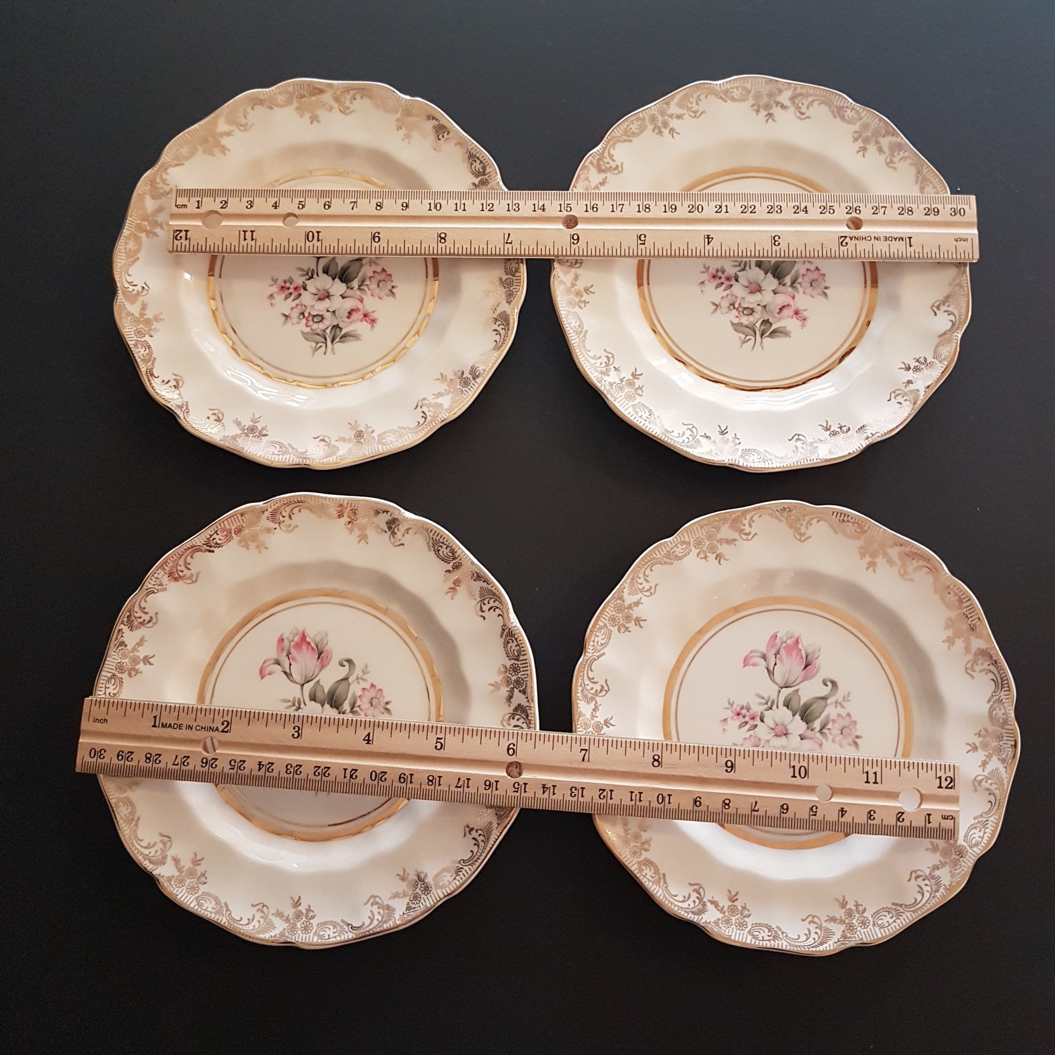 Vintage Johnson Bros. 6 Side Plates, Set of 4, Gold Filigree, Pink Gray ...