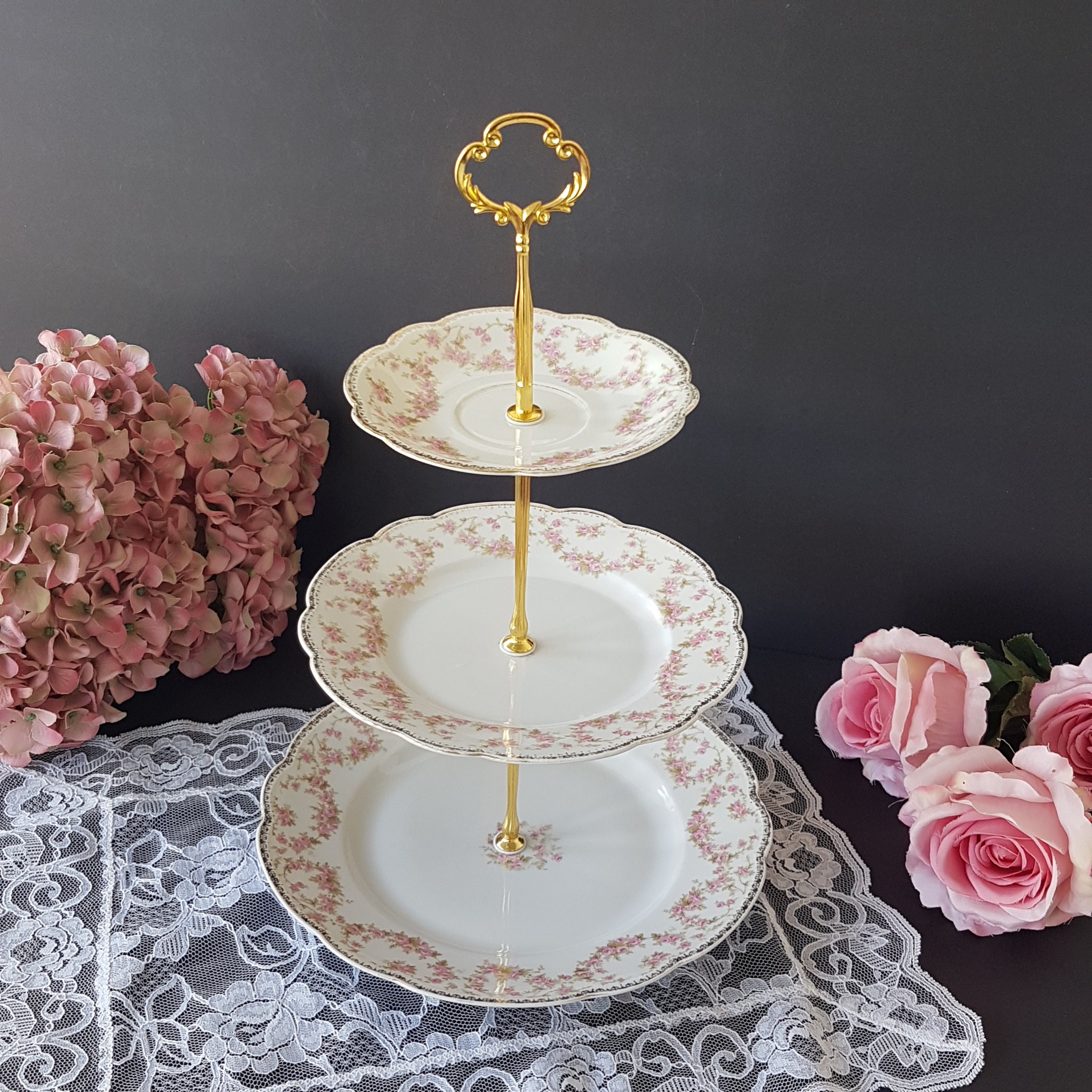 3 Tier Cake Stand, BRIDAL ROSE, Antique MZ Czechoslovakia Porcelain ...