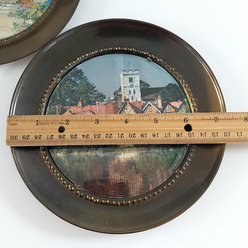 Set of 2 Vintage 7.25 Inch English Brass Foil Wall Art Plaques Cottage ...