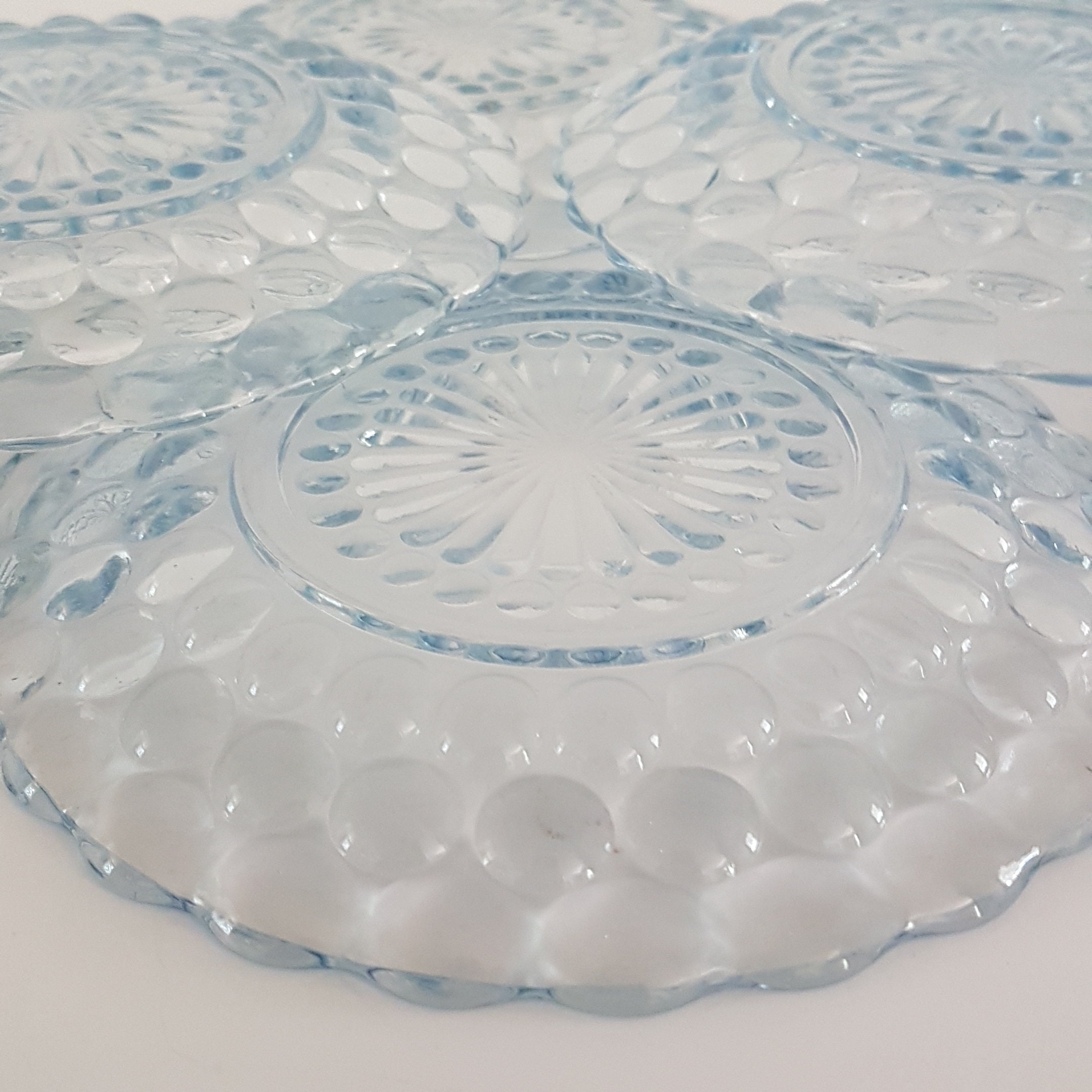 7 Anchor Hocking Blue Bubble Glass Side Plates, Vintage Blue Bubble ...