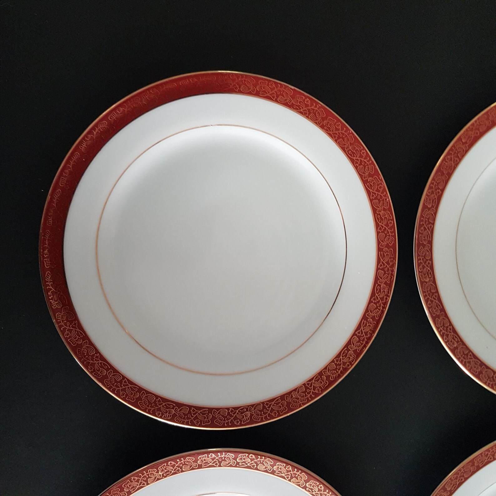 Vintage Empress Dessert Plates: Fine China Set of 4, Maroon Floral Band ...