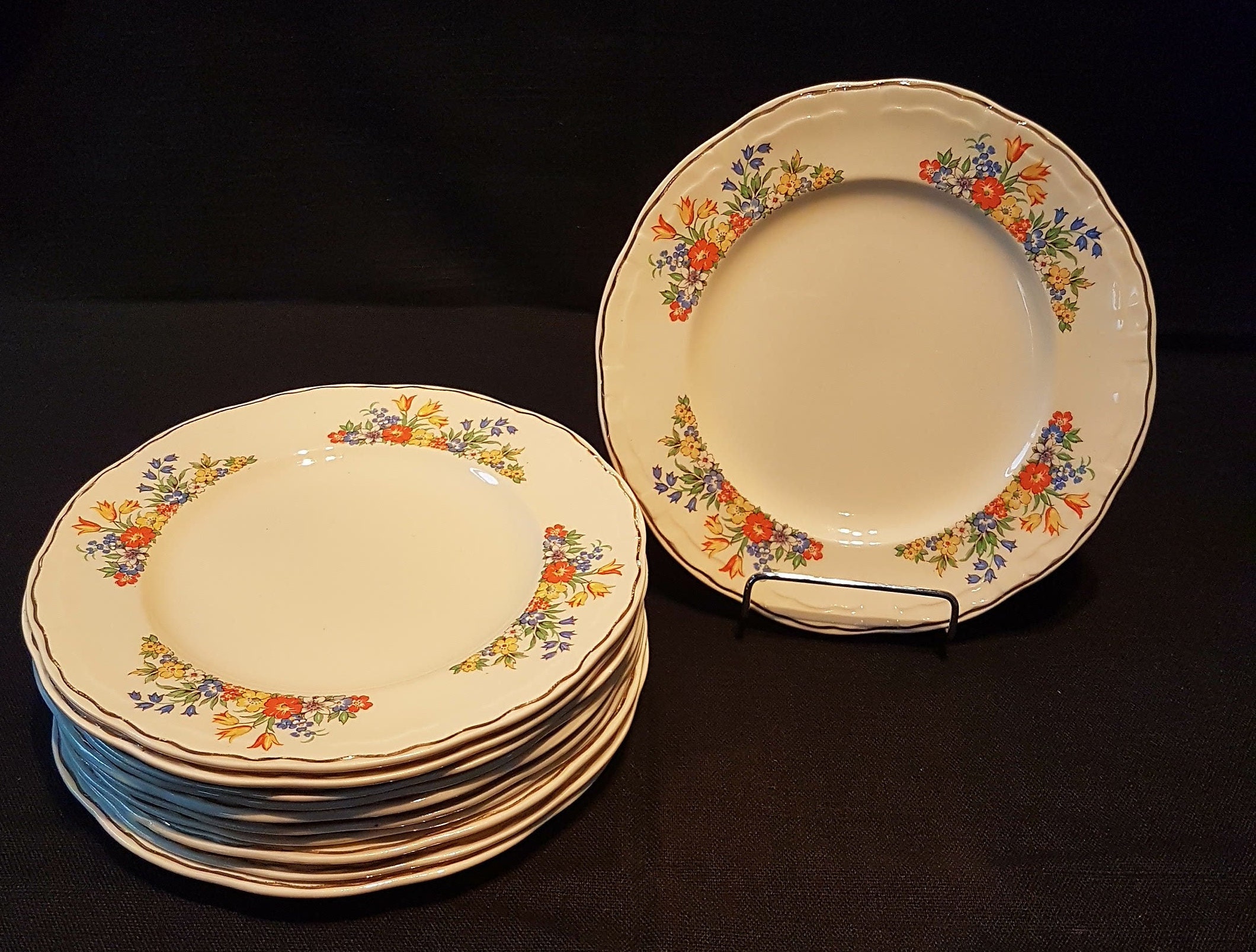 Set of 5 Vintage Floral Side Plates, Alfred Meakin, Norma Pattern, 1930's