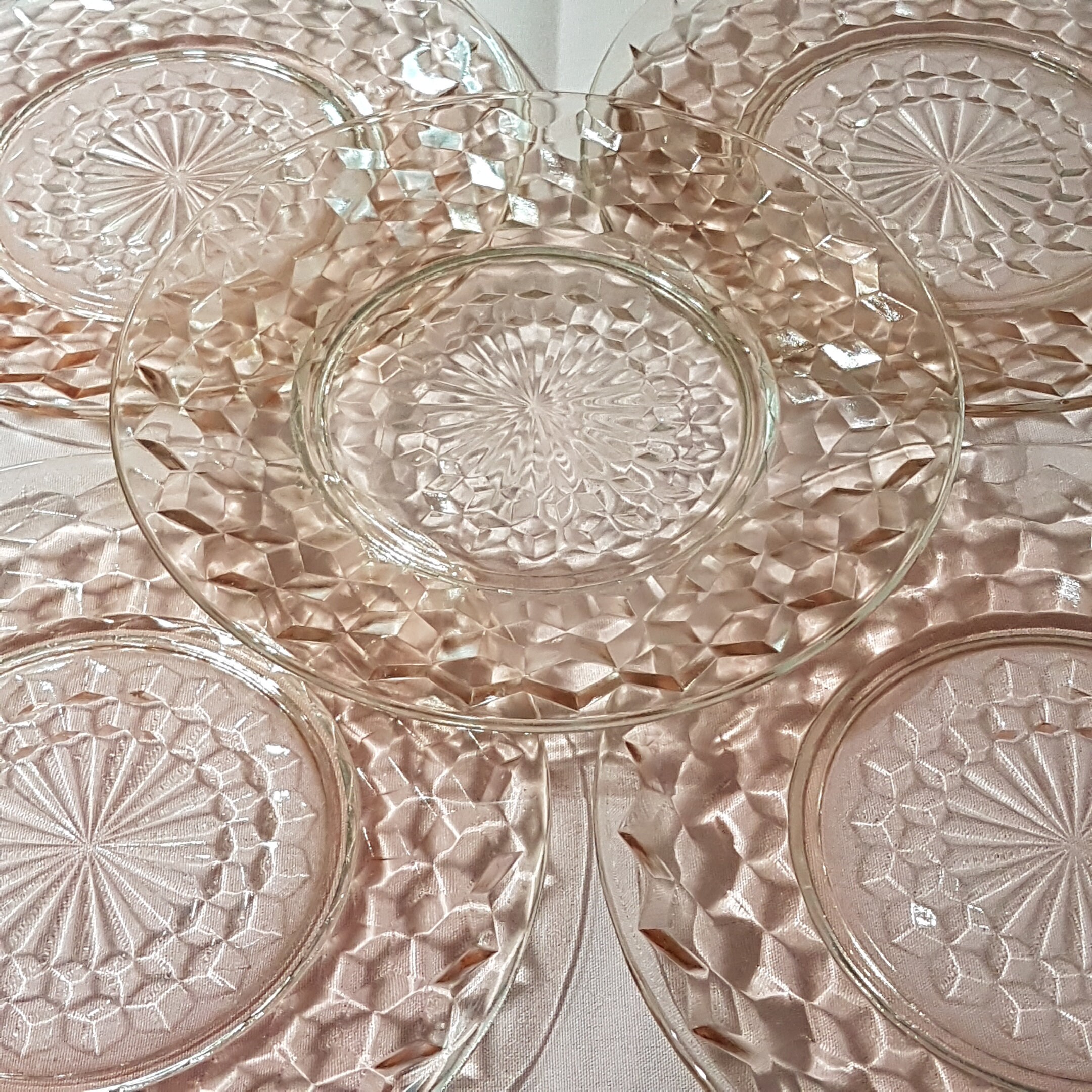 Vintage Pink Depression Glass Plate Set, Jeannette Glass, Set of 5 ...