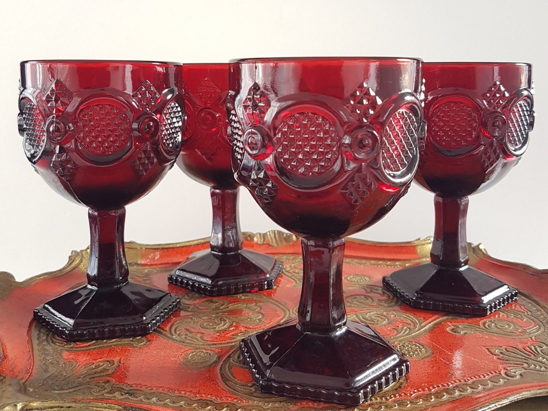 Vintage Avon Cape Cod Ruby Red Wine Goblets Set of 4 - Elegant 8-10 Oz ...