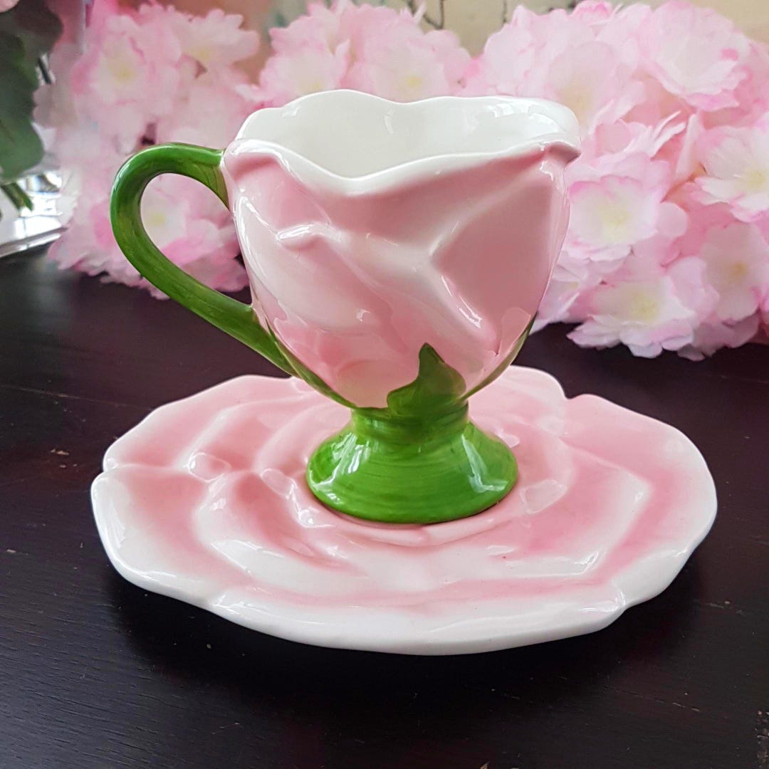 Pink Rose Flower Shaped Ceramic Cup and Saucer by Teleflora Gift With ...