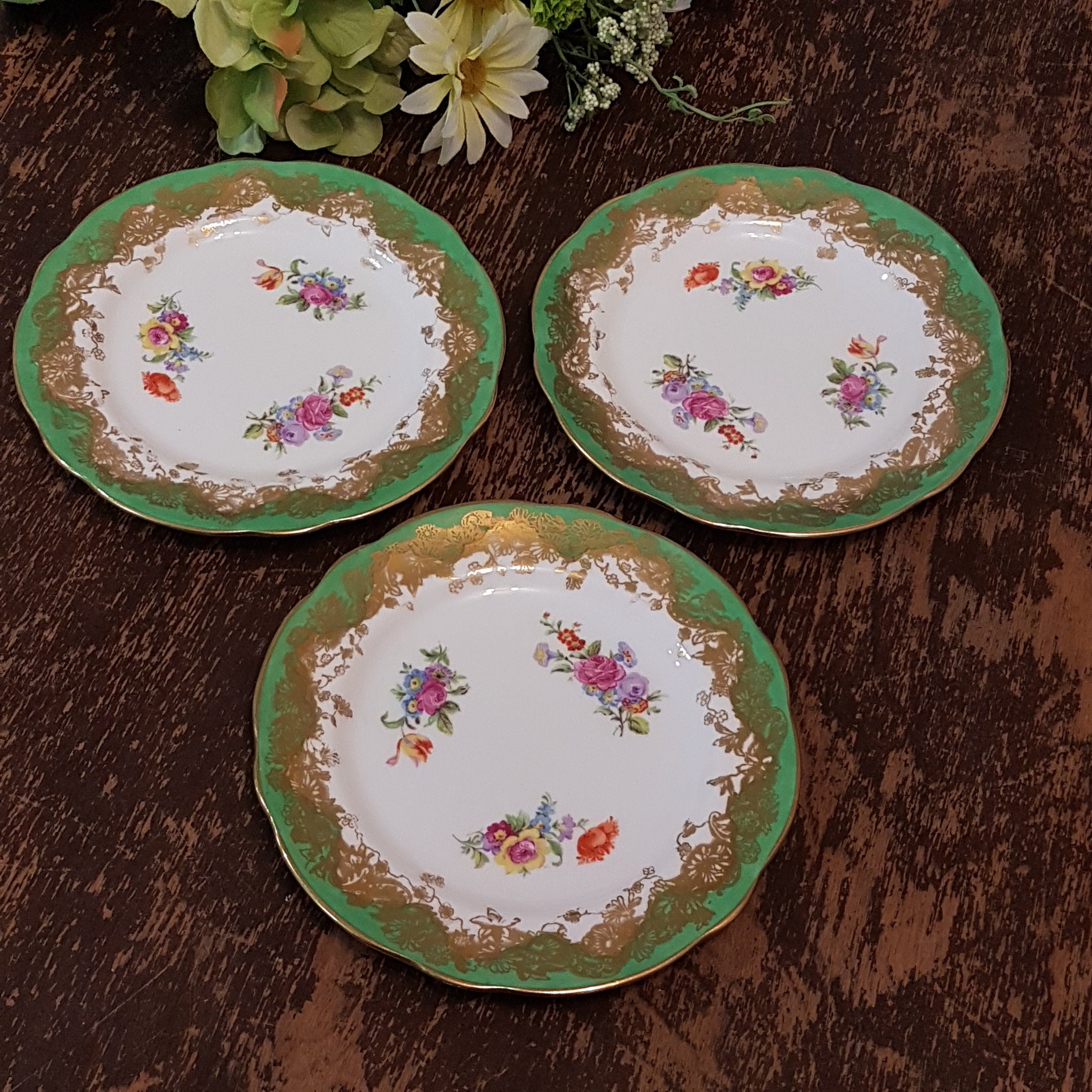 Hammersley Bone China, 7 Inch, Side Plates, Set of 3, Floral Sprays ...