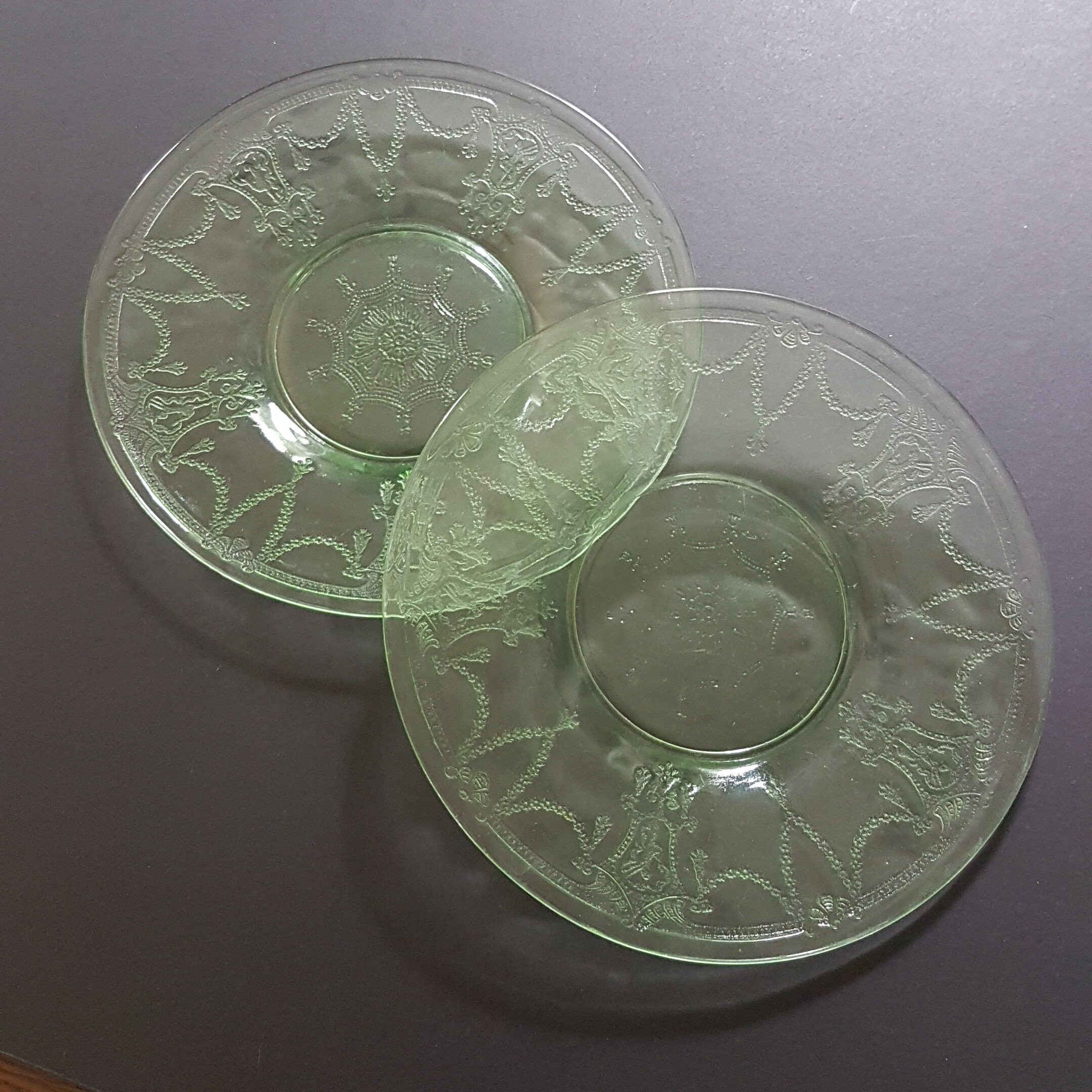 Set of 2 Anchor Hocking Cameo Ballerina Dancing Girl Green Depression ...