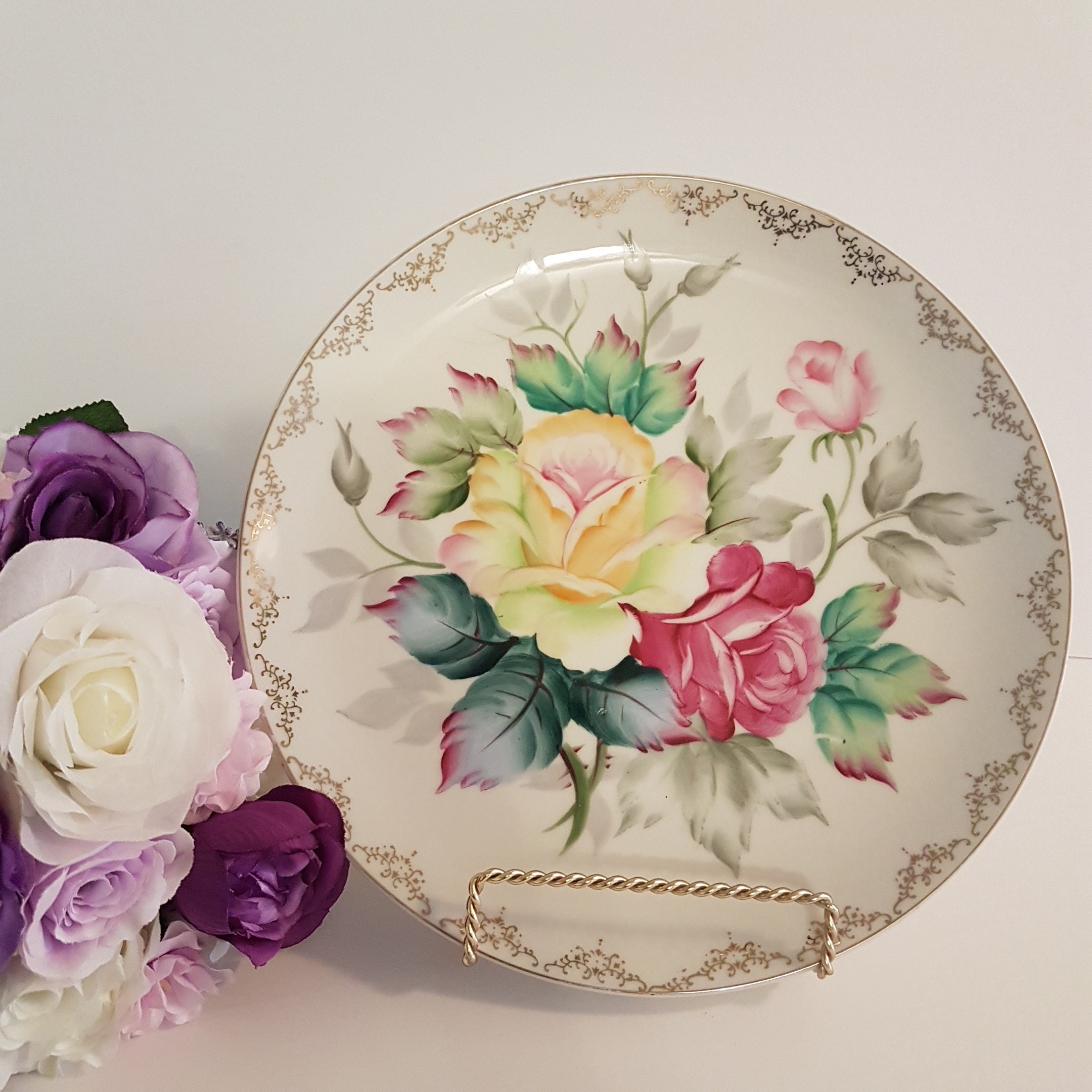 Shafford Japan Hand Deoorated 10.25 Decorative Plate, Yellow Rose, Pink ...