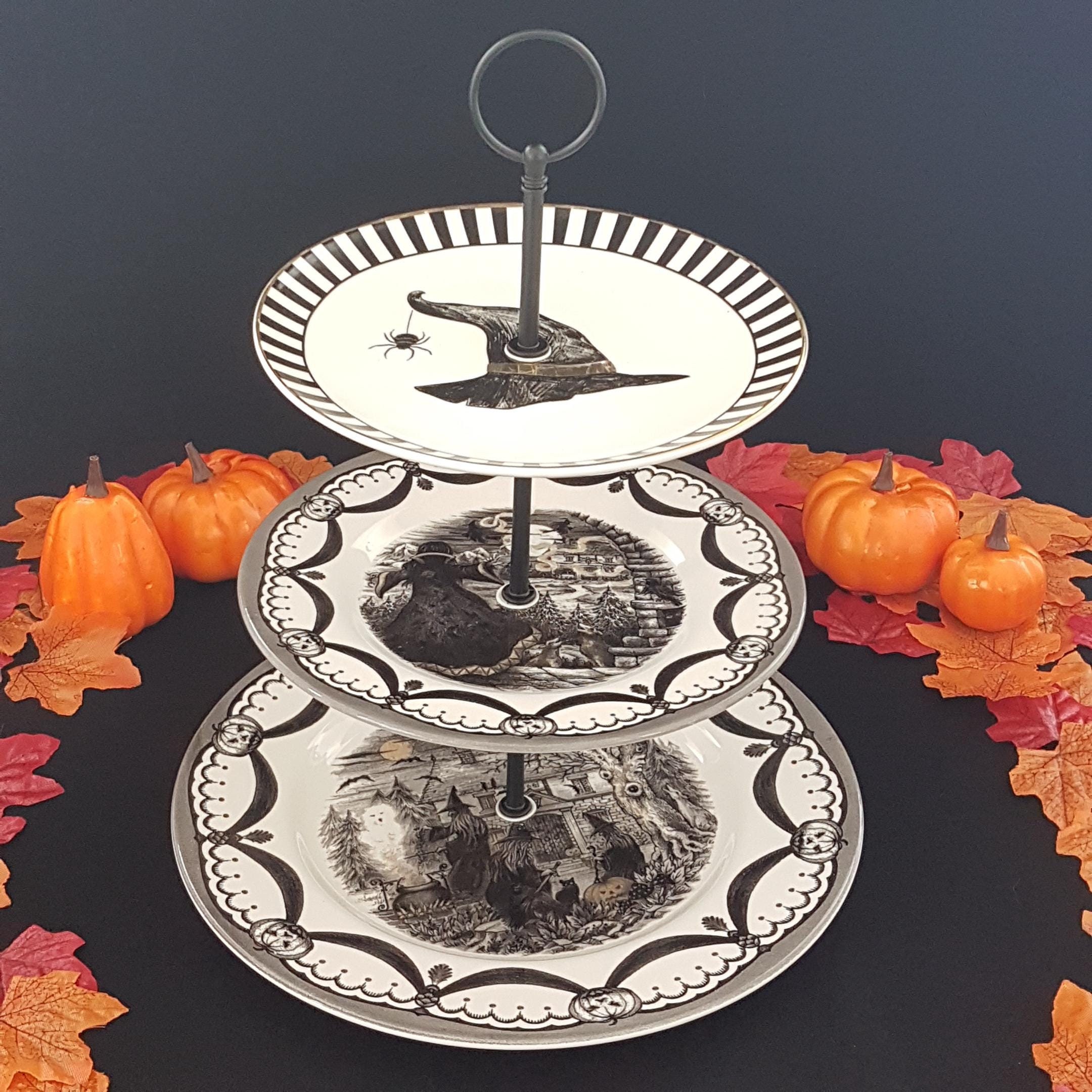 3 Tier Black Tiered Stand for Spooky Halloween Party Decor and Serving