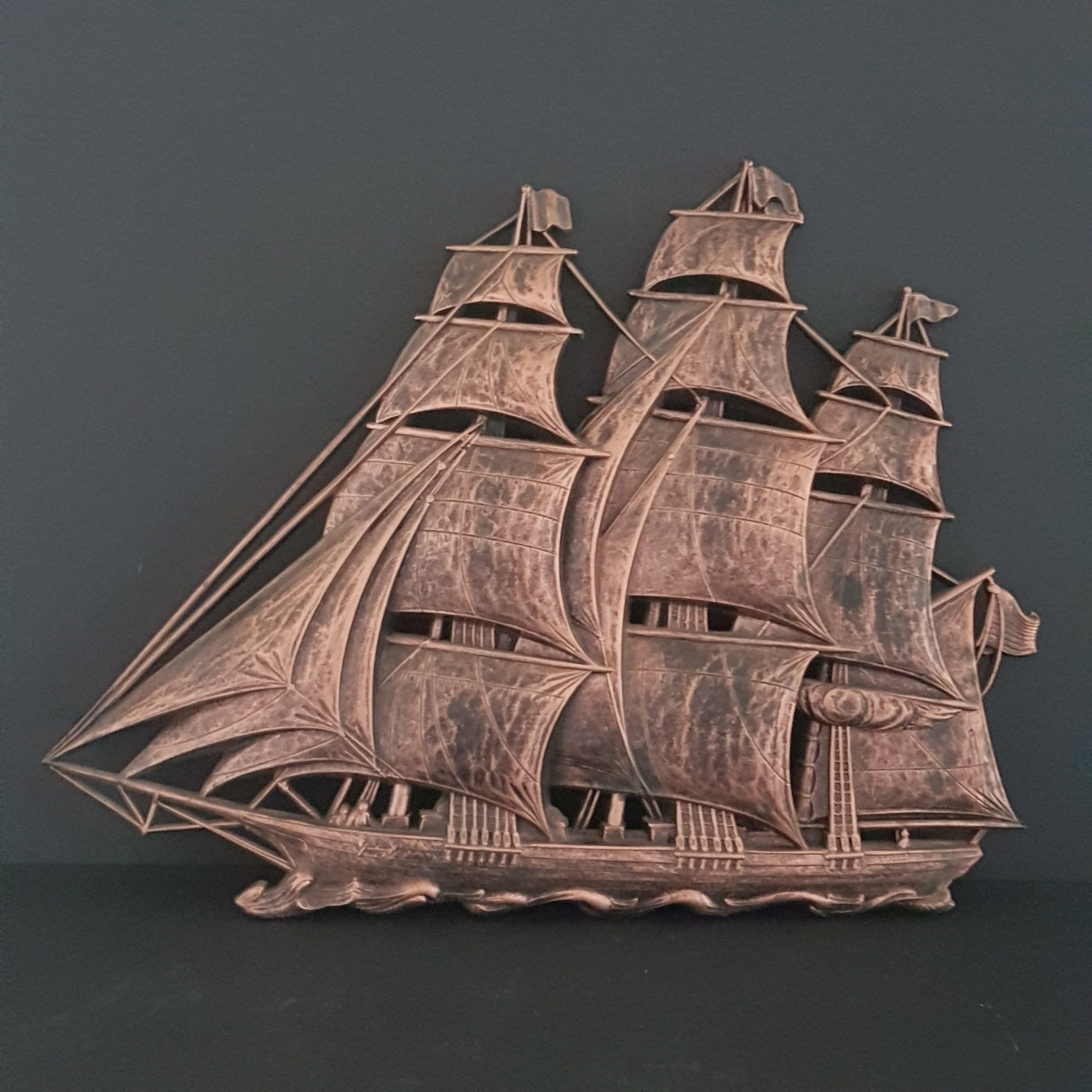 Retro Sailing Ship Wall Decor, Faux Copper, Coppercraft Syroco, Resin ...
