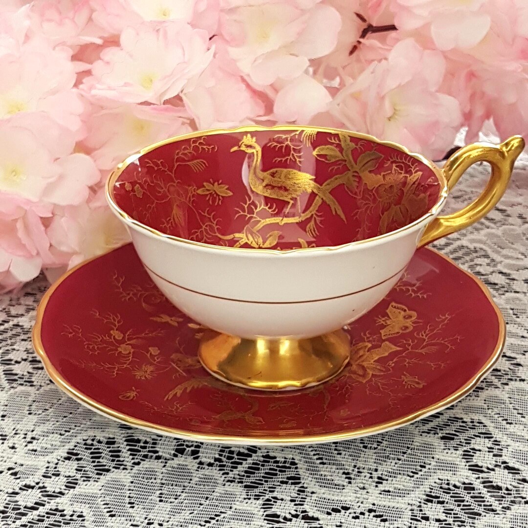 Coalport Cairo Maroon Red Gold Tea Cup & Saucer Made in England - Etsy