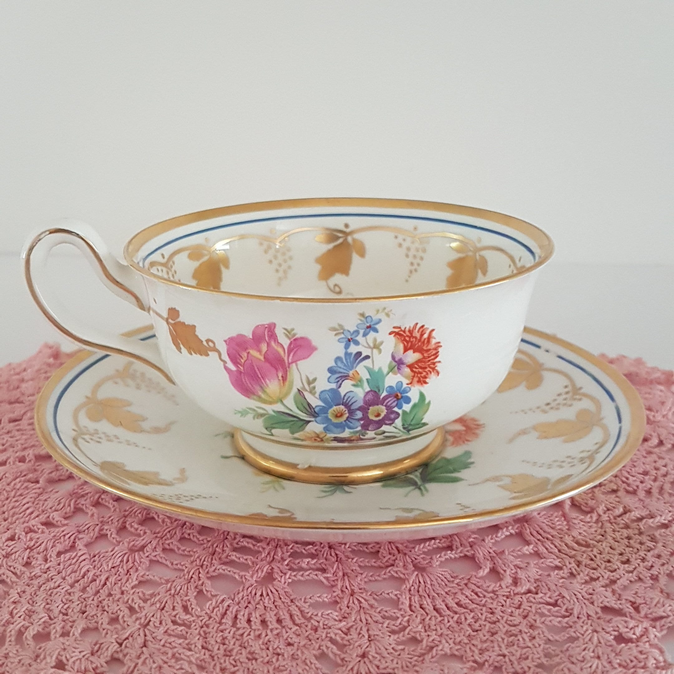 Tea Cup and Saucer, Vintage Royal Chelsea, English Bone China, Wide ...