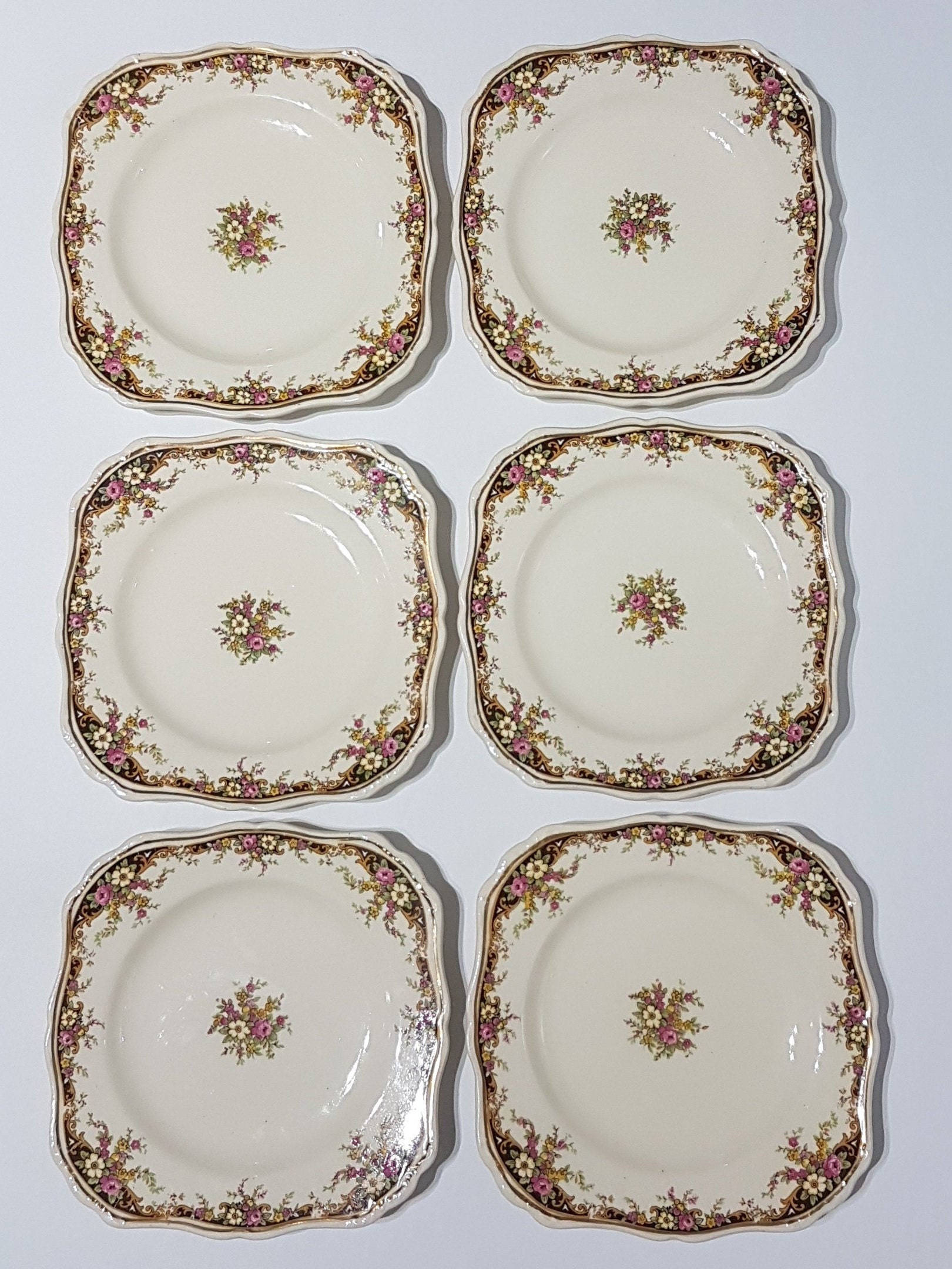 ANTIQUE Floral Plates, Set of 6 Meakin Plates, Floral Side Plates ...