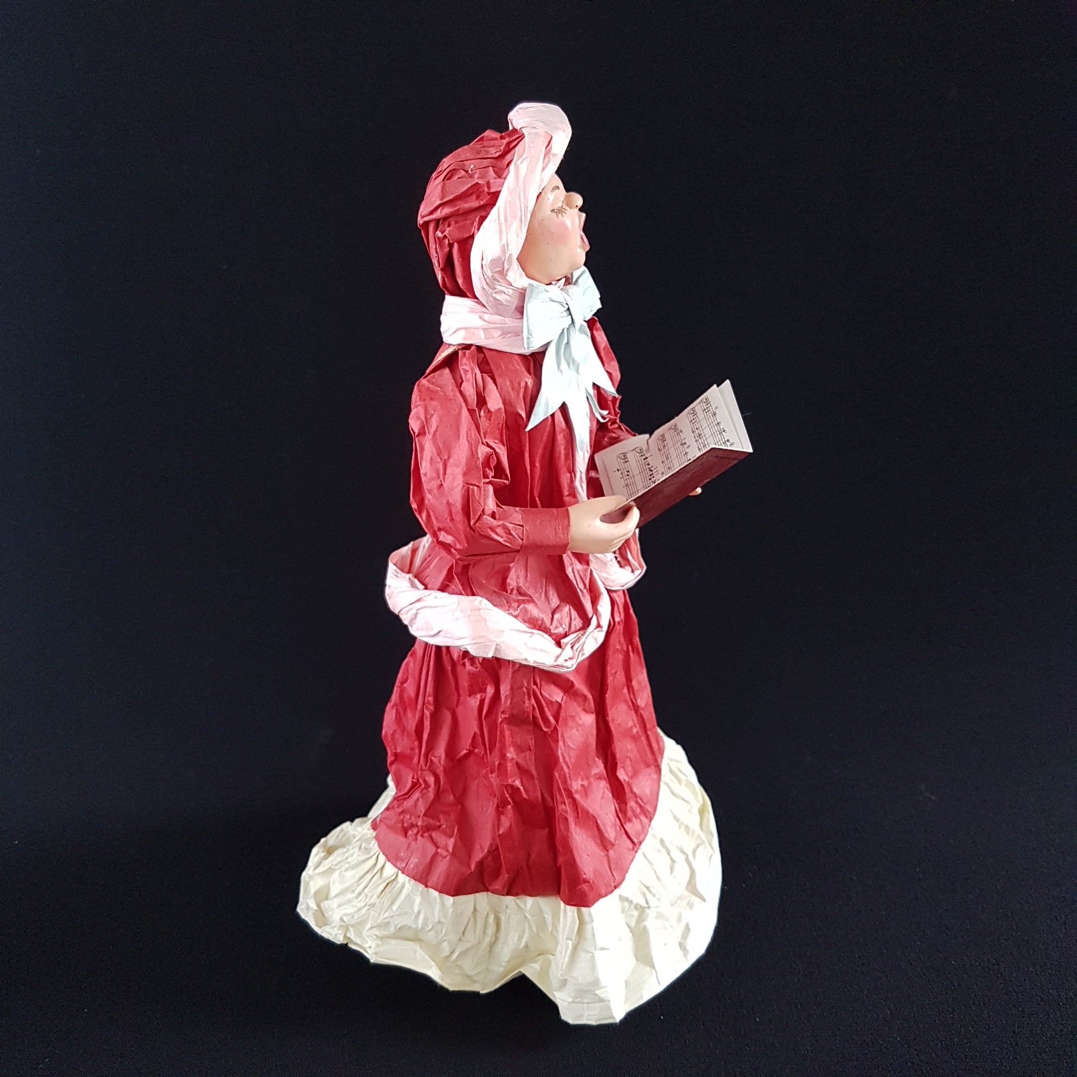 Victorian Christmas Caroler Figurine, Vintage Paper Mache Dickens Carolers