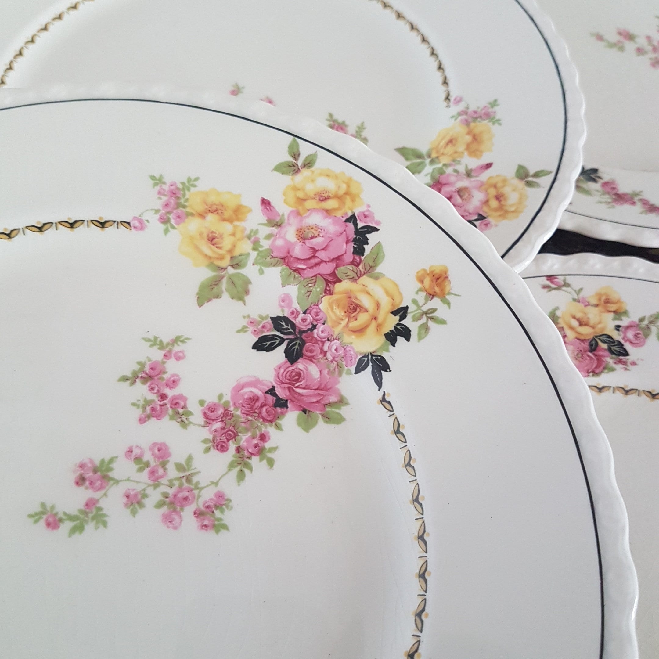 Myott ROSITA 10 Dinner Plates, Sets of 2, Pattern 3495, Yellow Pink ...