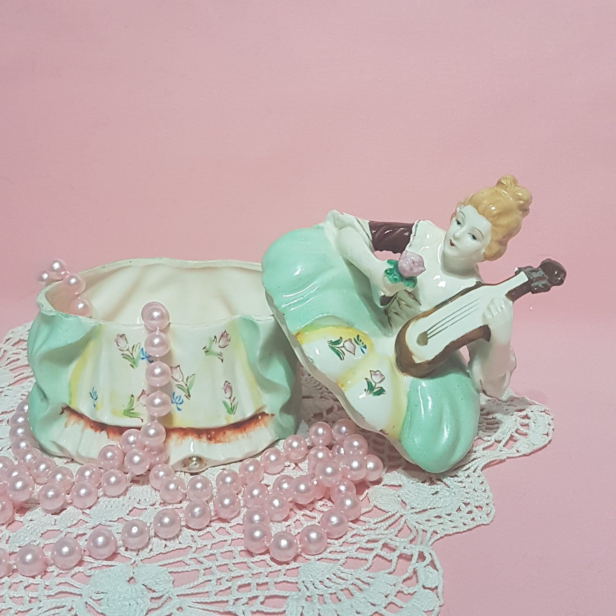 Vintage Hand Painted Porcelain Victorian Figural Lady Trinket Box ...