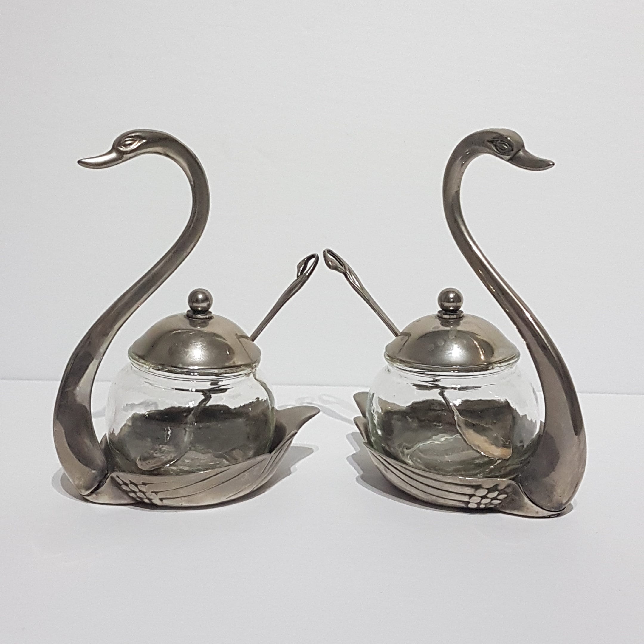 Pair of Vintage Silver Swan Condiment Dishes, Swan Jelly Jar, Swan ...