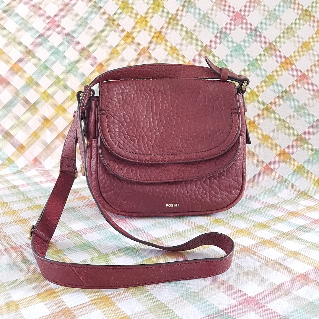 FOSSIL Leather Crossbody Bag, Burgundy Red - Etsy