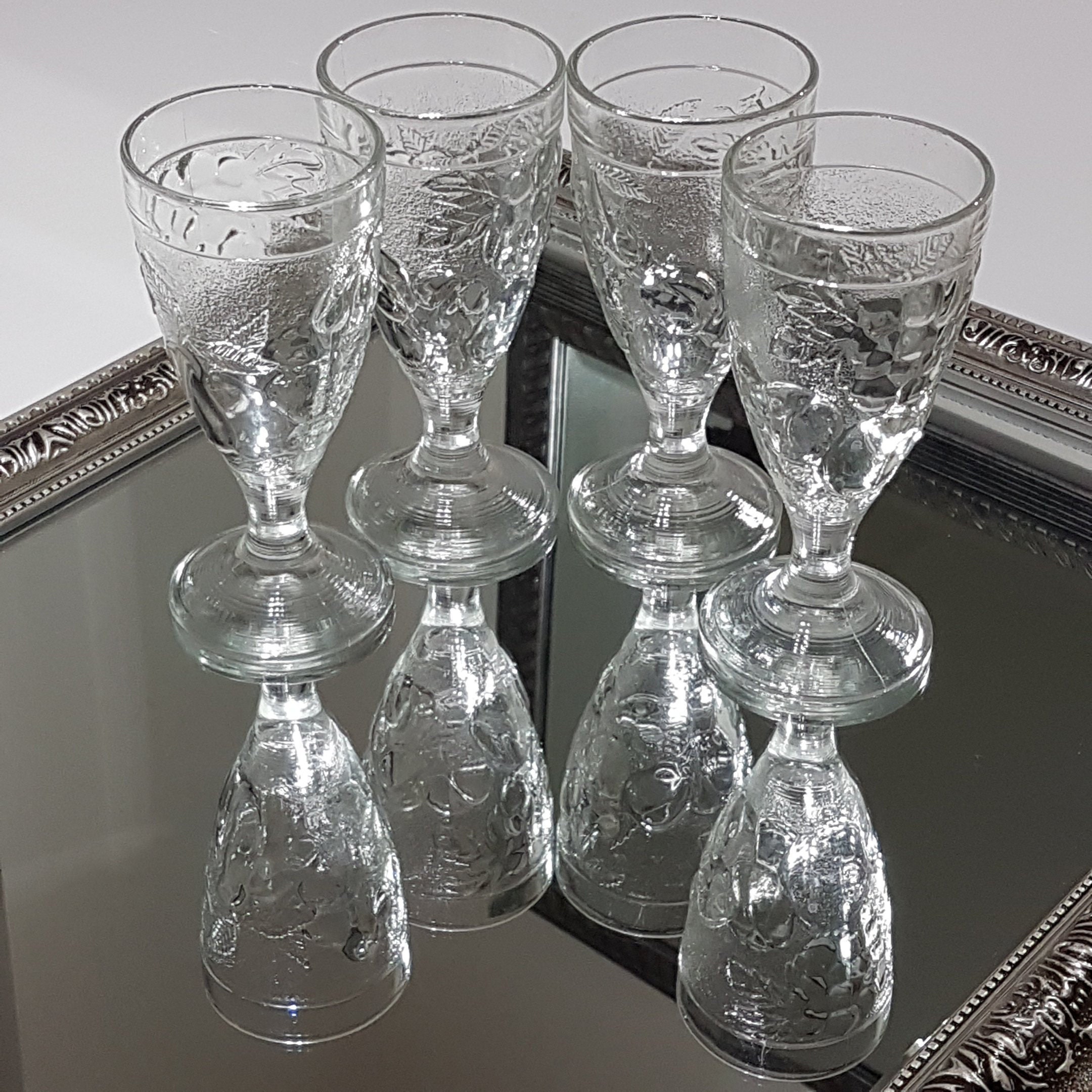 Vintage French Goblets with Fruit Pattern, Set of 4, Wine Glasses ...