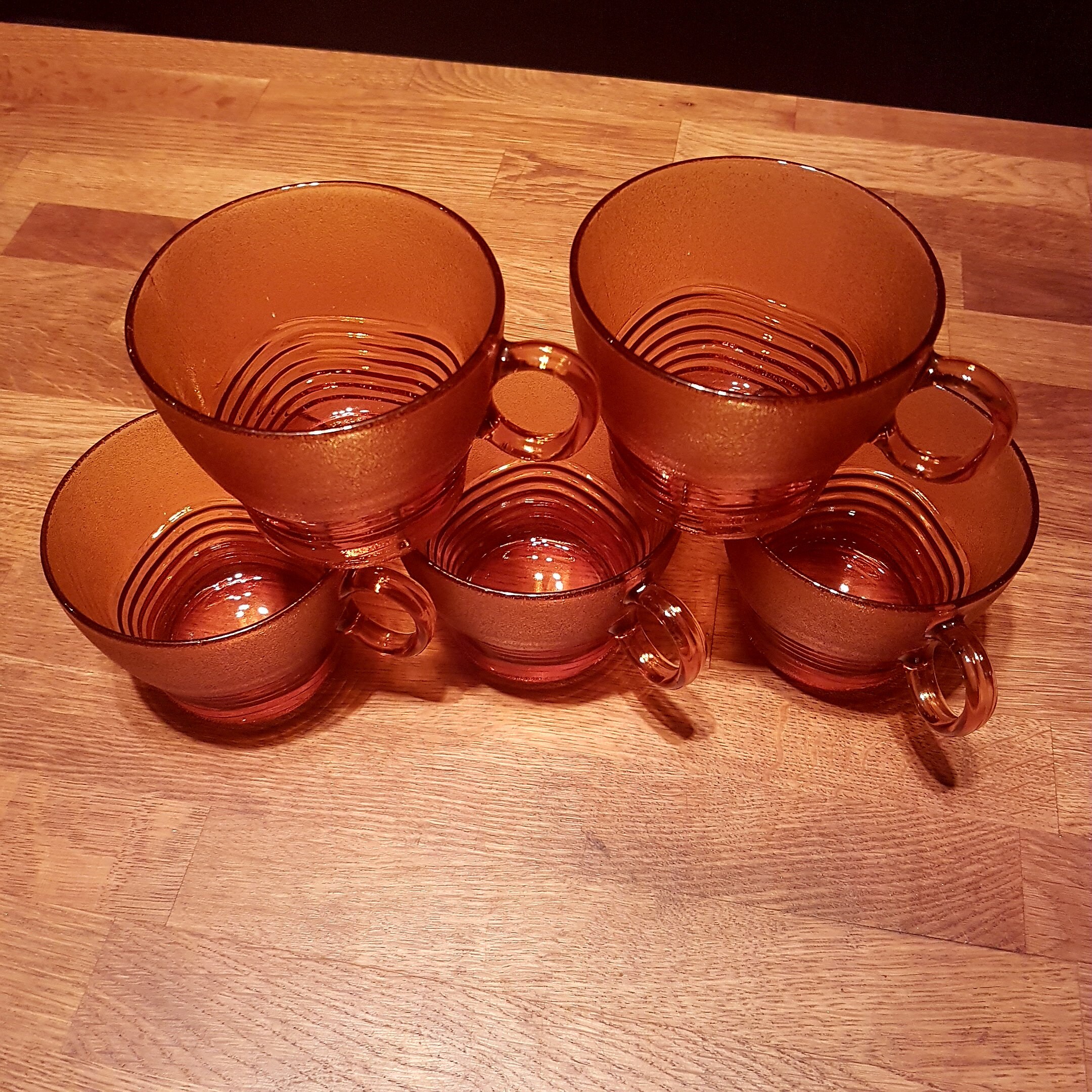 Set of 5 Retro Duralex Amber Glass Coffee Cups, Textured Glass with ...