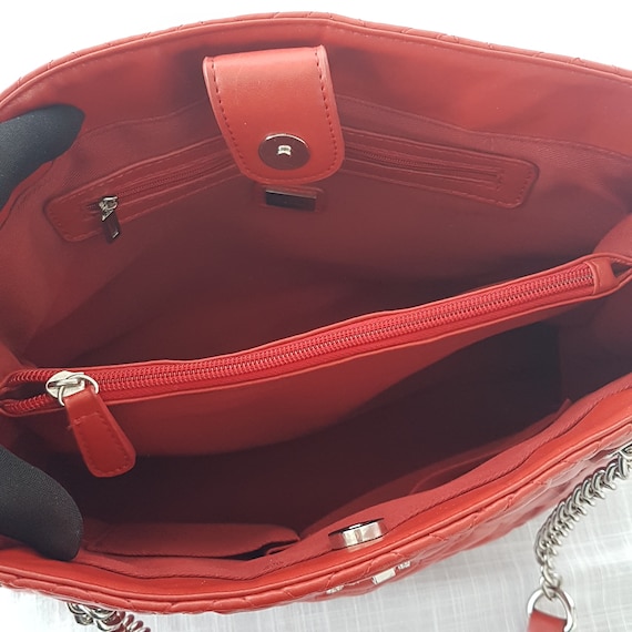 Vintage GUESS Red Quilted Faux Leather Shoulder Bag w… - Gem