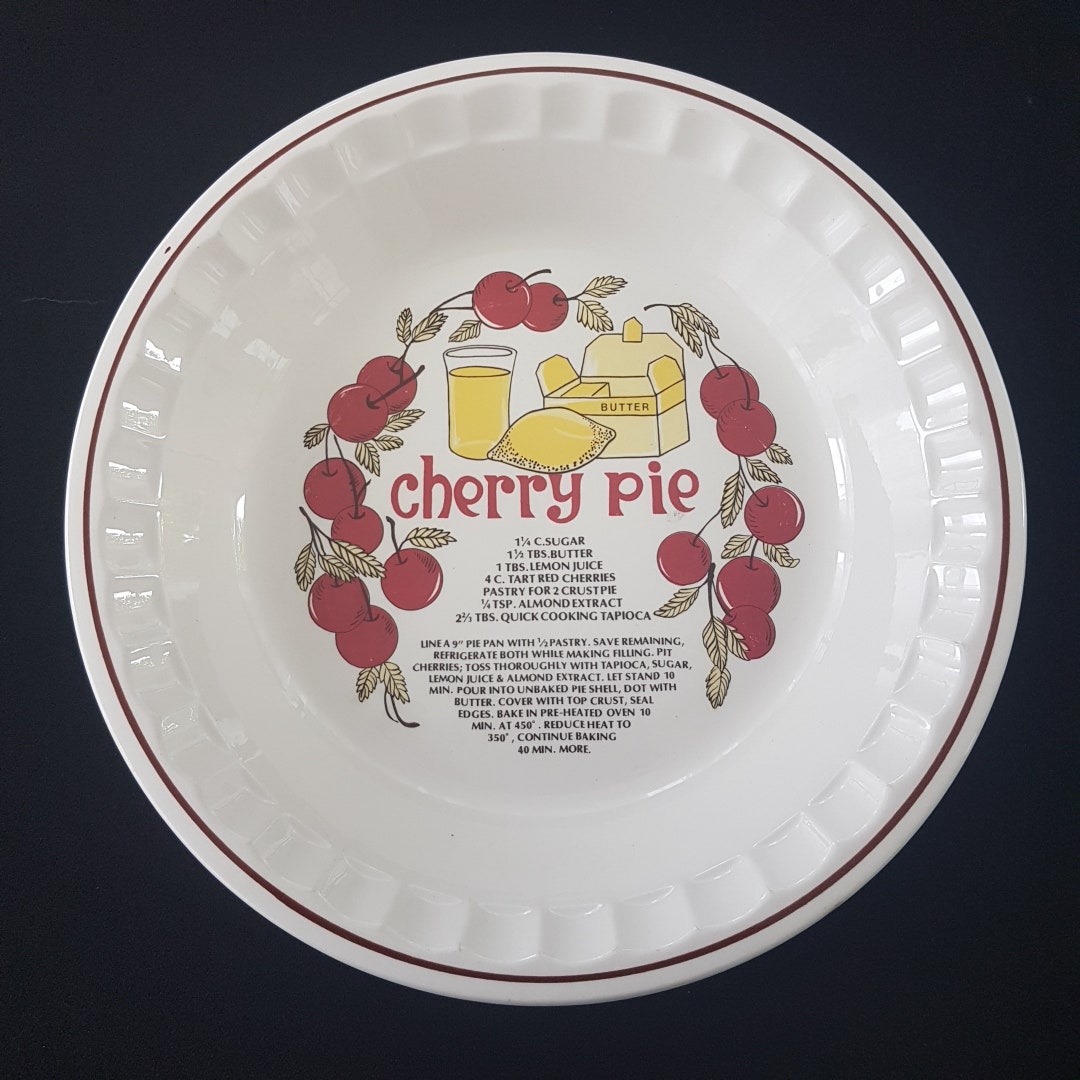 Vintage Ceramic Cherry Pie Plate With Recipe - Farmhouse Kitchen Baking ...