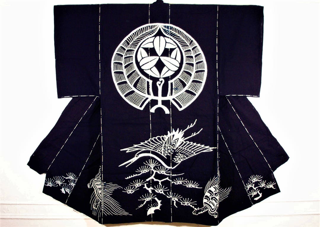 Japanese Antique Yogi Kimono, Sleeping Kimono, Natural Indigo Dyed ...