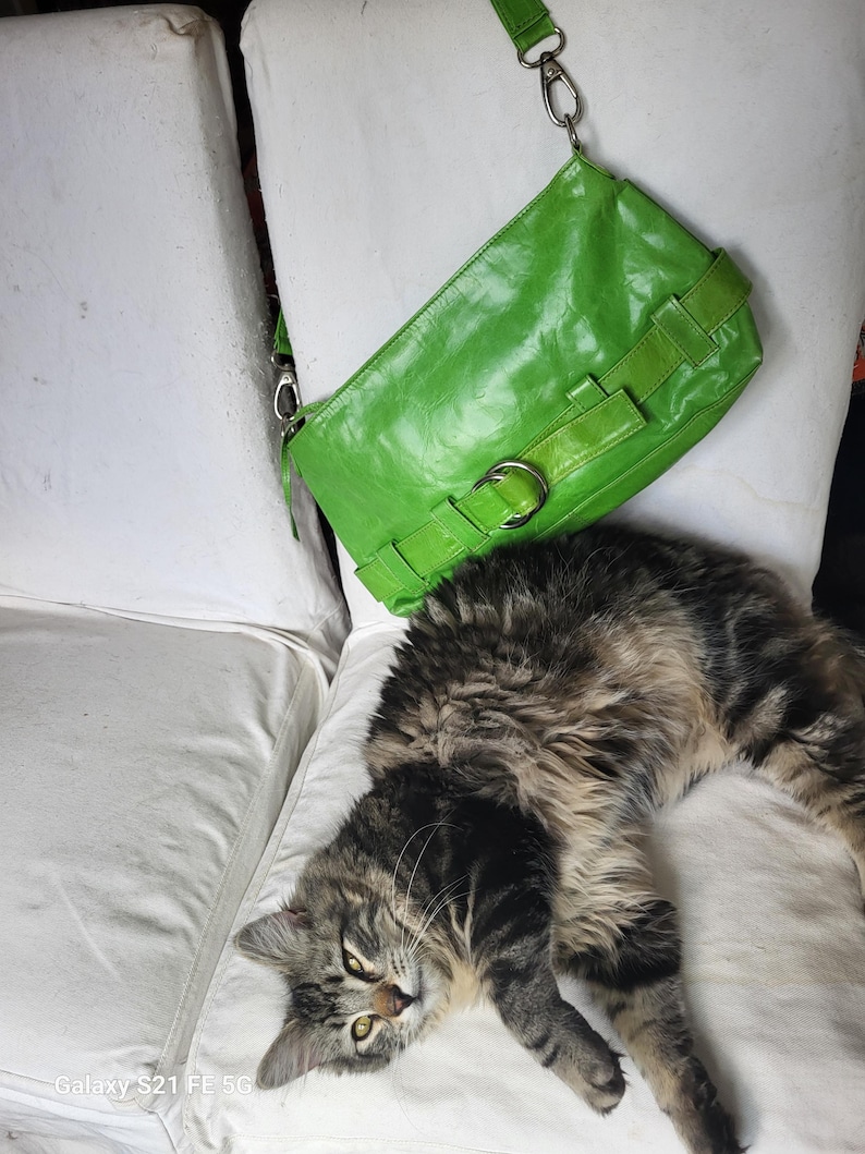 Vintage Neon Green Leather Handbag, Latico, Made in USA, Super Soft ...