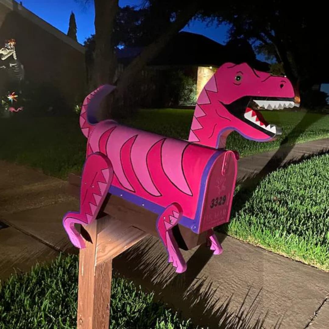 Pink & Purple Dinosaur Mailbox - Etsy