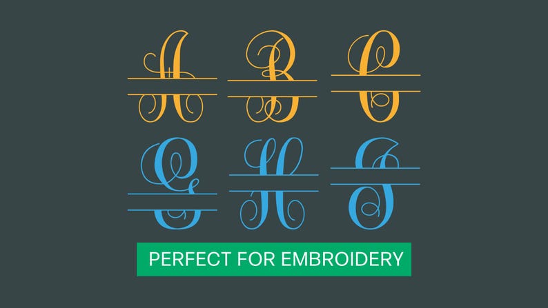 Monogram Embroidery Fonts, Split Monogram Alphabet, Monogram Frame ...