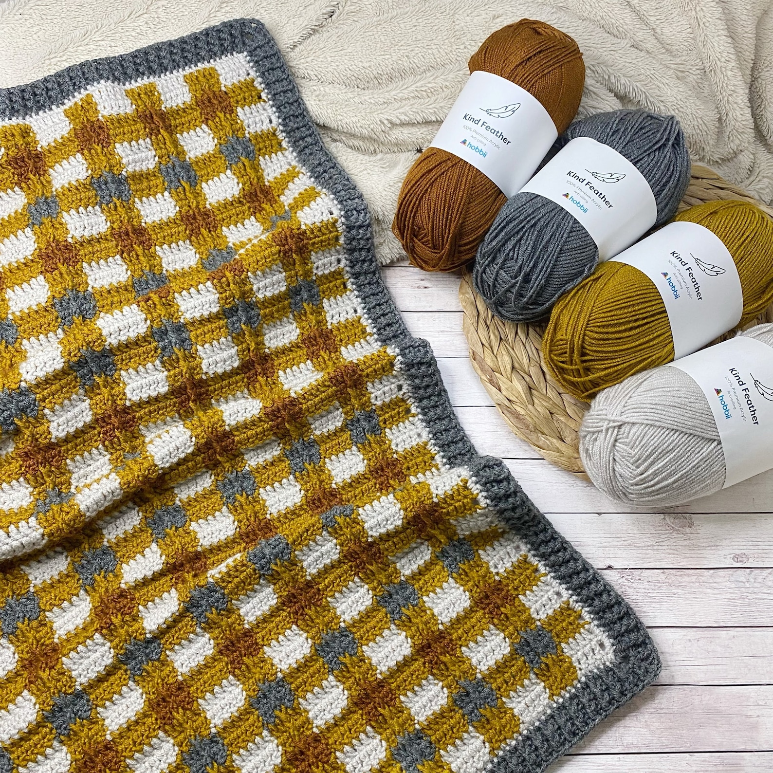Cozy Plaid Blanket - Crochet Pattern - Crochet Blanket - Gingham ...