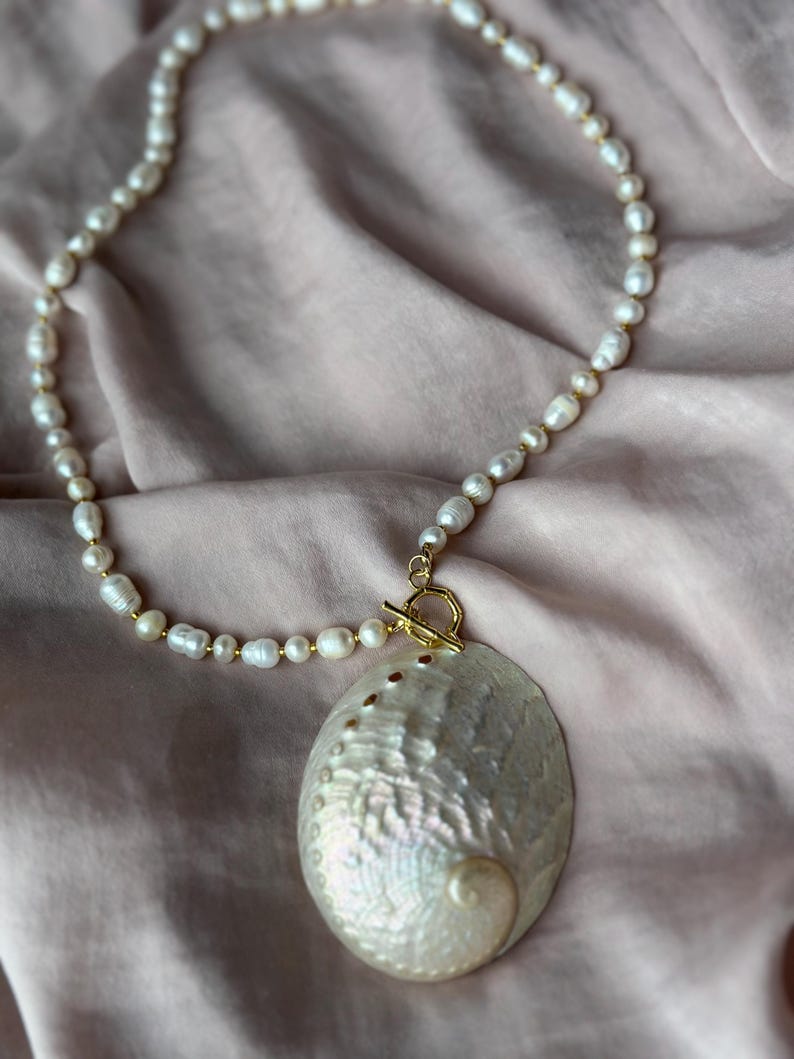 Freshwater Pearl Necklace, Statement Choker, Natural Large Shell ...